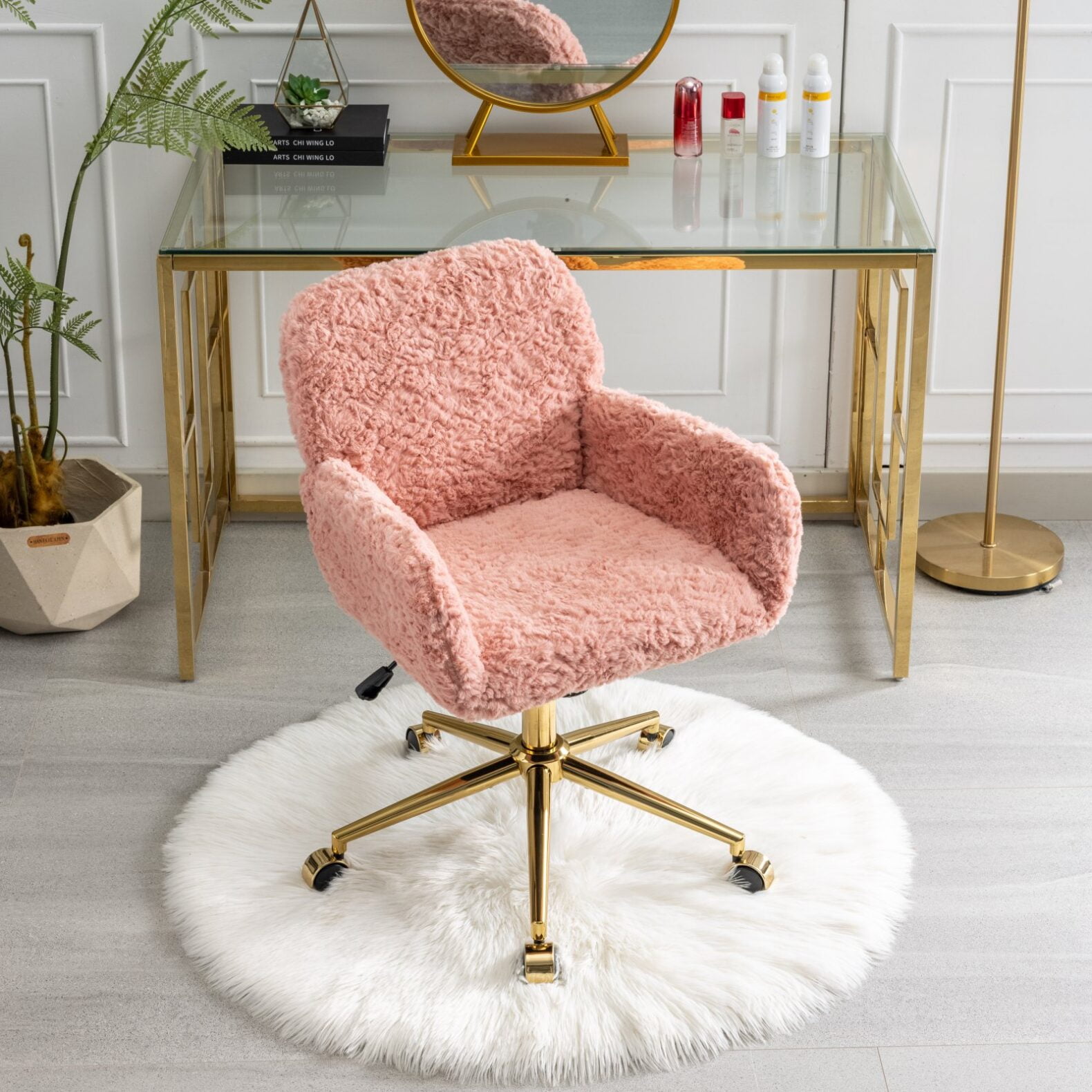 Swivel Makeup Desk Chair, Modern Leisure Armchair with Plush Fabric and ...