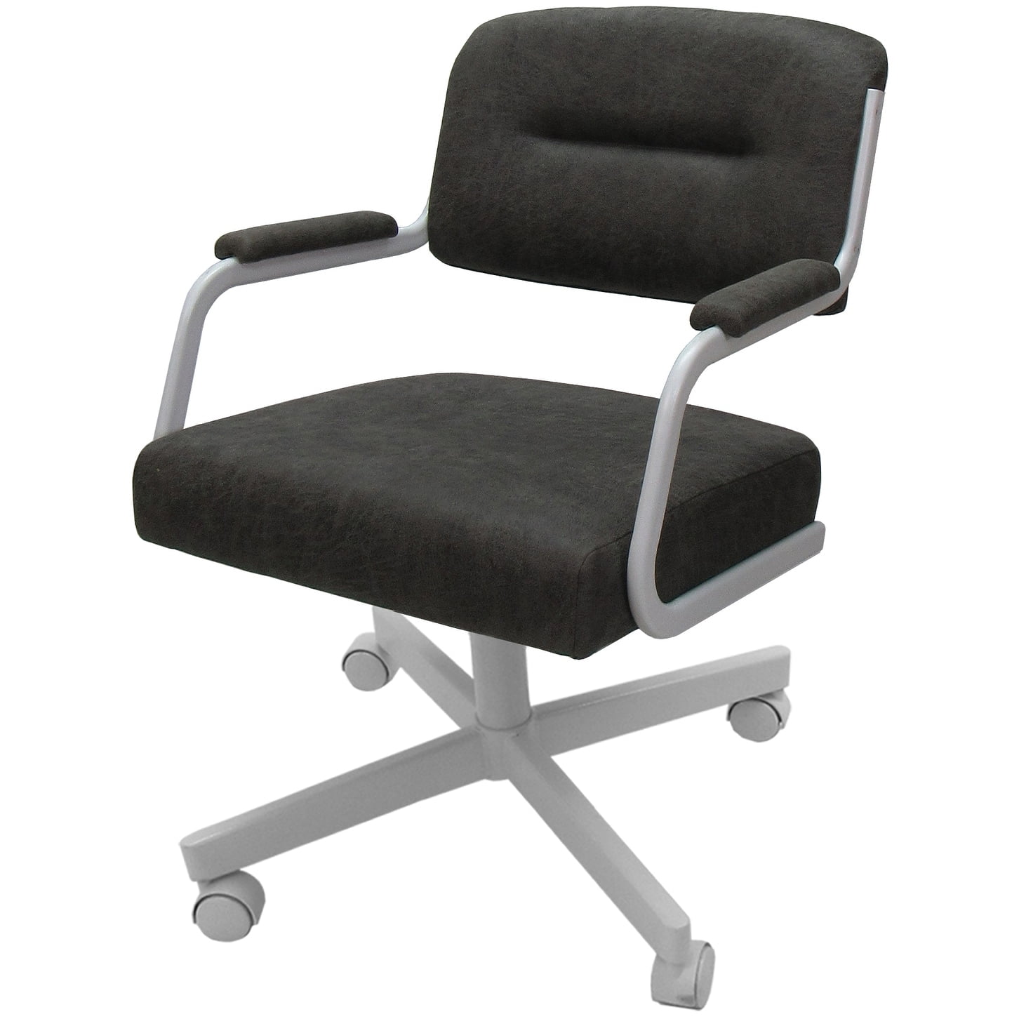 Swivel Metal Dining Caster Chair- M-110 - Dark Gray Fabric - White ...