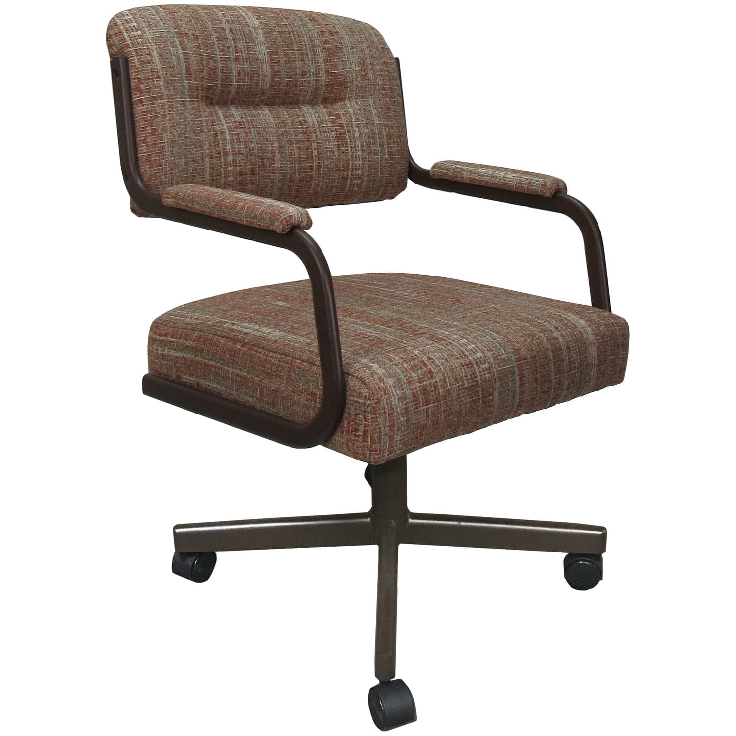 Swivel Metal Dining Caster Chair- M-110 - Red Fabric - Brown Frame ...