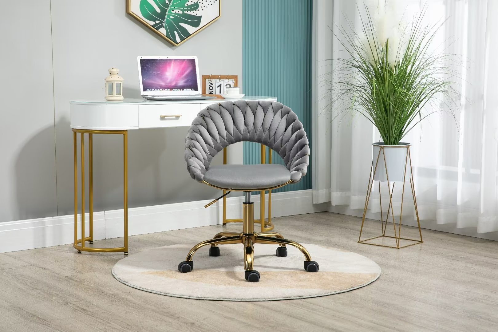 Swivel Office Chair Computer Chair, Velvet Upholstered Desk Chair with ...