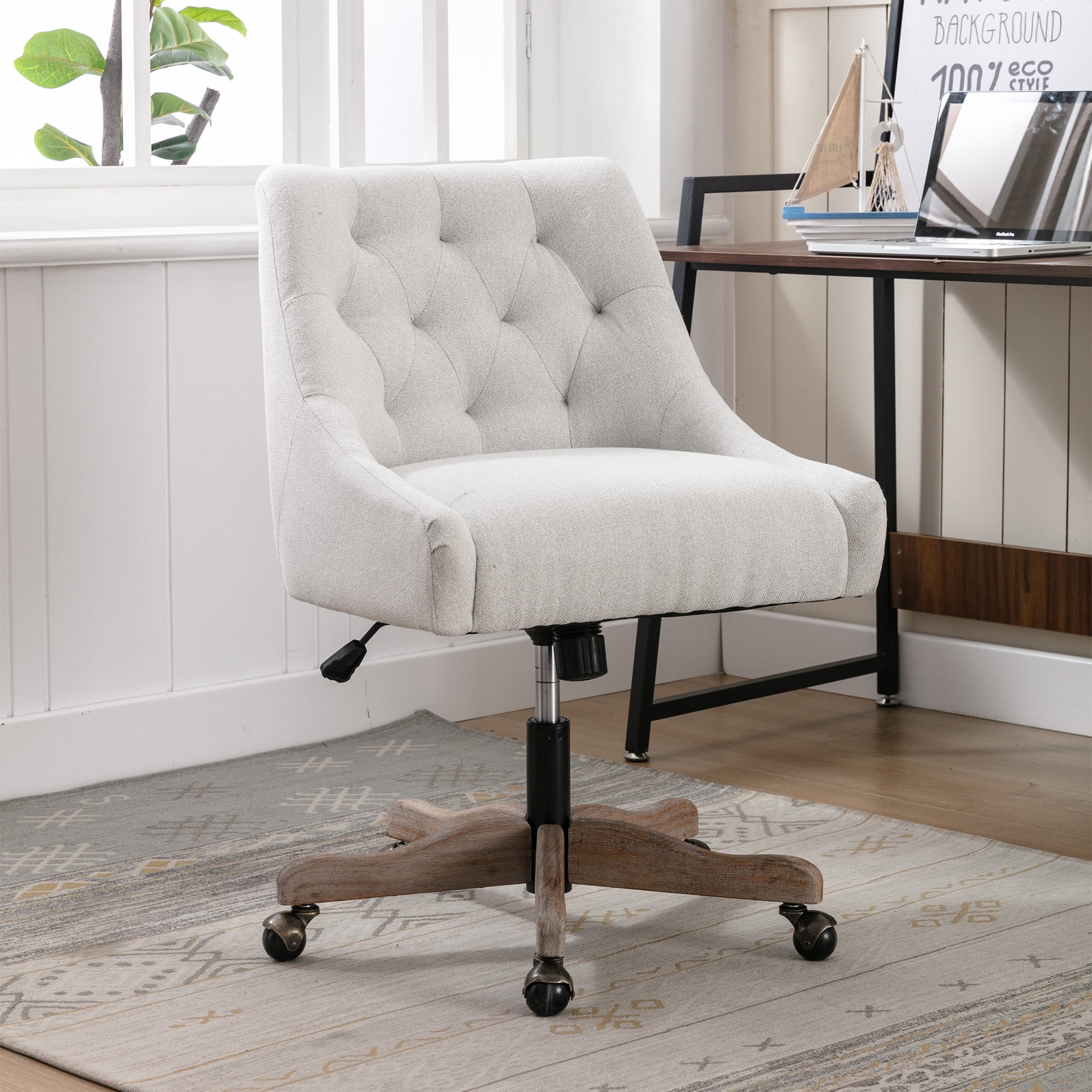 Swivel Office Chair, Linen Fabric Home Office Desk Chairs, Modern ...