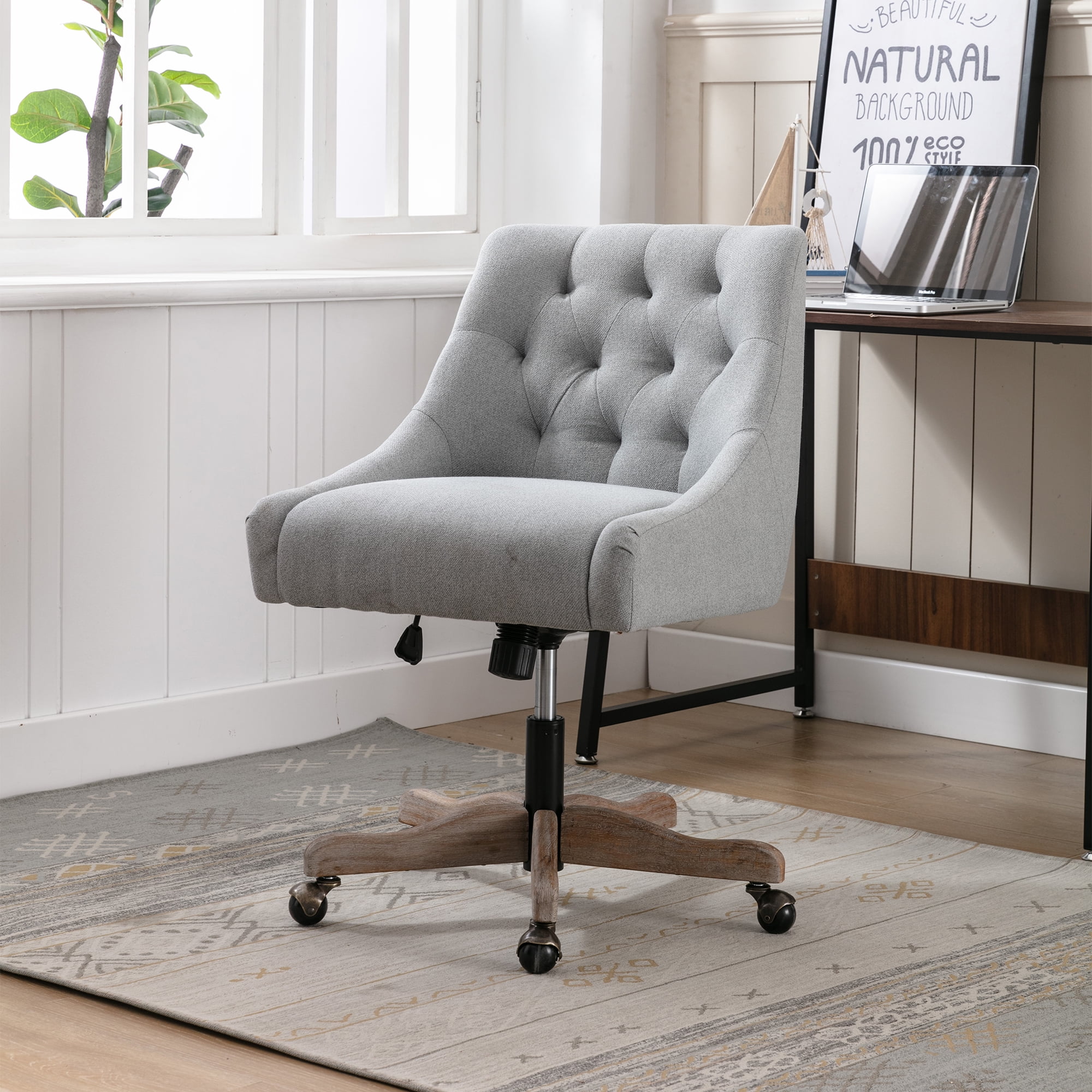 Swivel Office Chair, Linen Fabric Home Office Desk Chairs, Modern ...