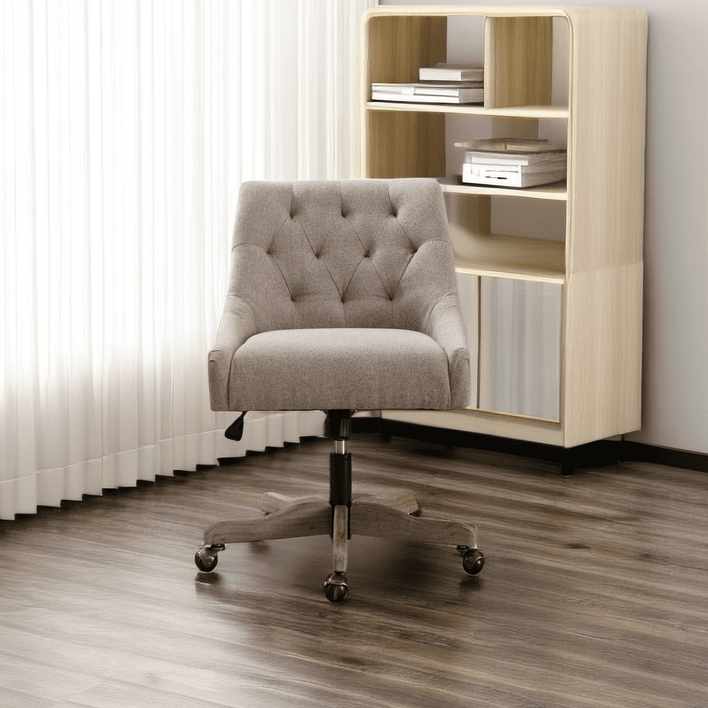 Swivel Office Chair, Modern Tufted Linen Upholstered Swivel Task Chair ...
