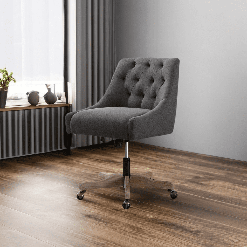 Swivel Office Chair, Modern Tufted Linen Upholstered Swivel Task Chair ...