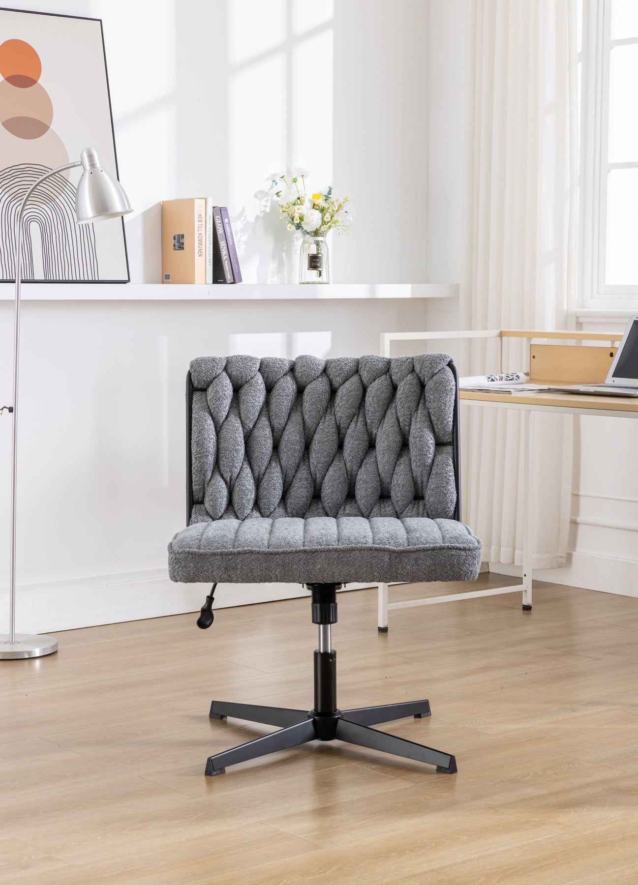 Swivel Office Chair No Wheels, Velvet Upholstered Armless Office Desk ...
