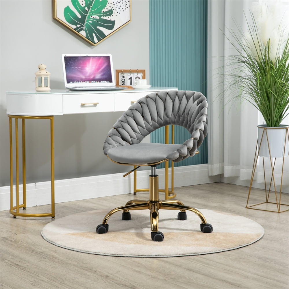 Swivel Office Chair, Velvet Upholstered Desk Chair with 5-Star Metal ...