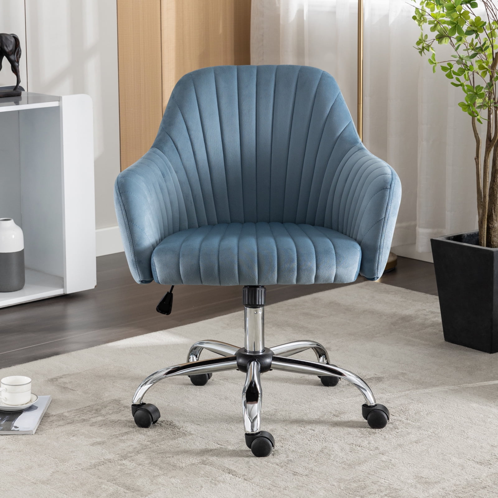 Swivel Office Chair, Velvet Vanity Fabric Home Office Chair with ...