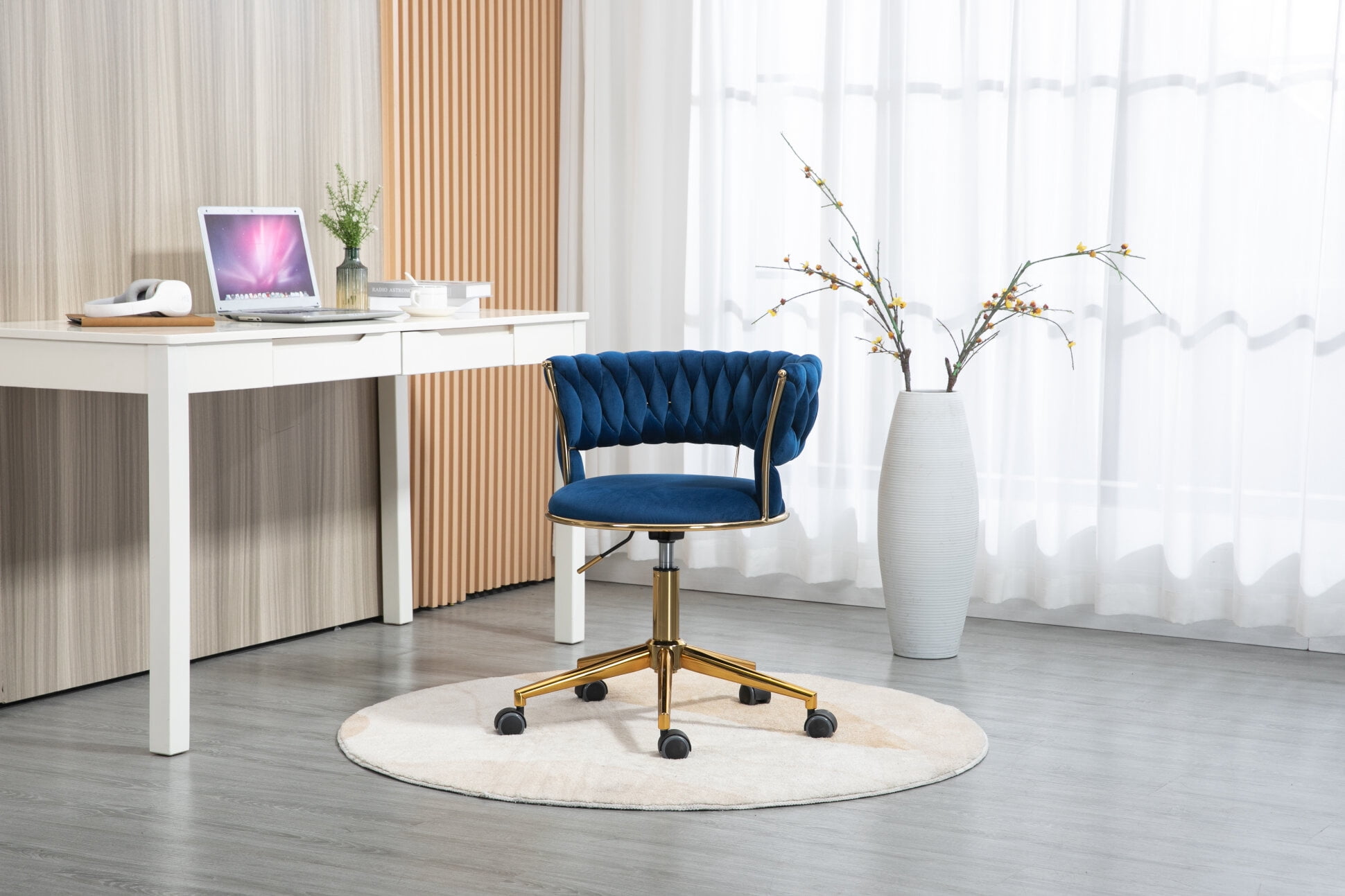 Swivel Office Desk Chair with Upholstered Seat Cushion, Adjustable ...