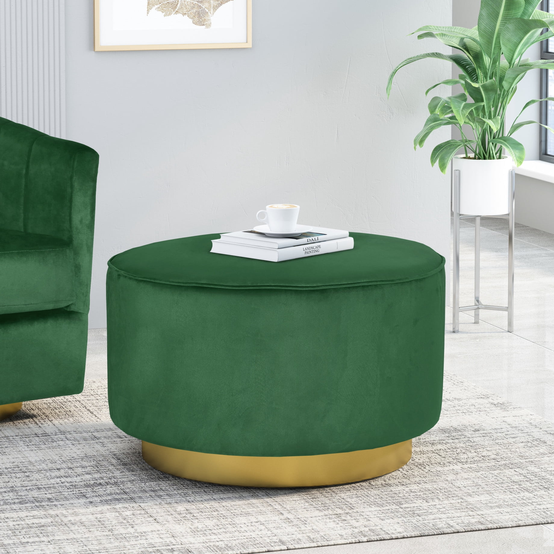Swivel Ottoman with Metallic Base & Jewel-Tone Velvet - 360° Swivel ...