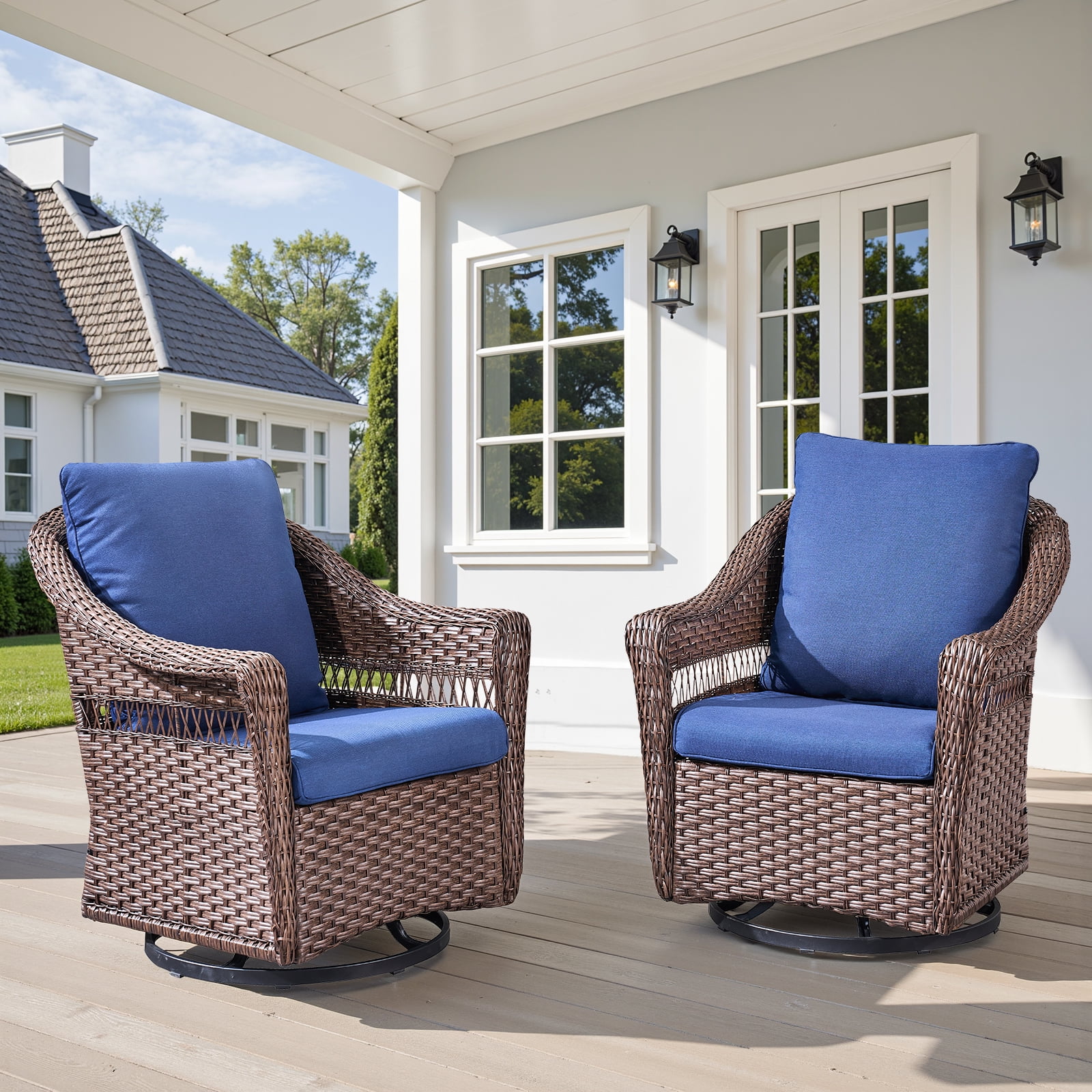 Swivel Patio Chairs Set of 2 with 4" Thick Cushion - Wicker Outdoor ...
