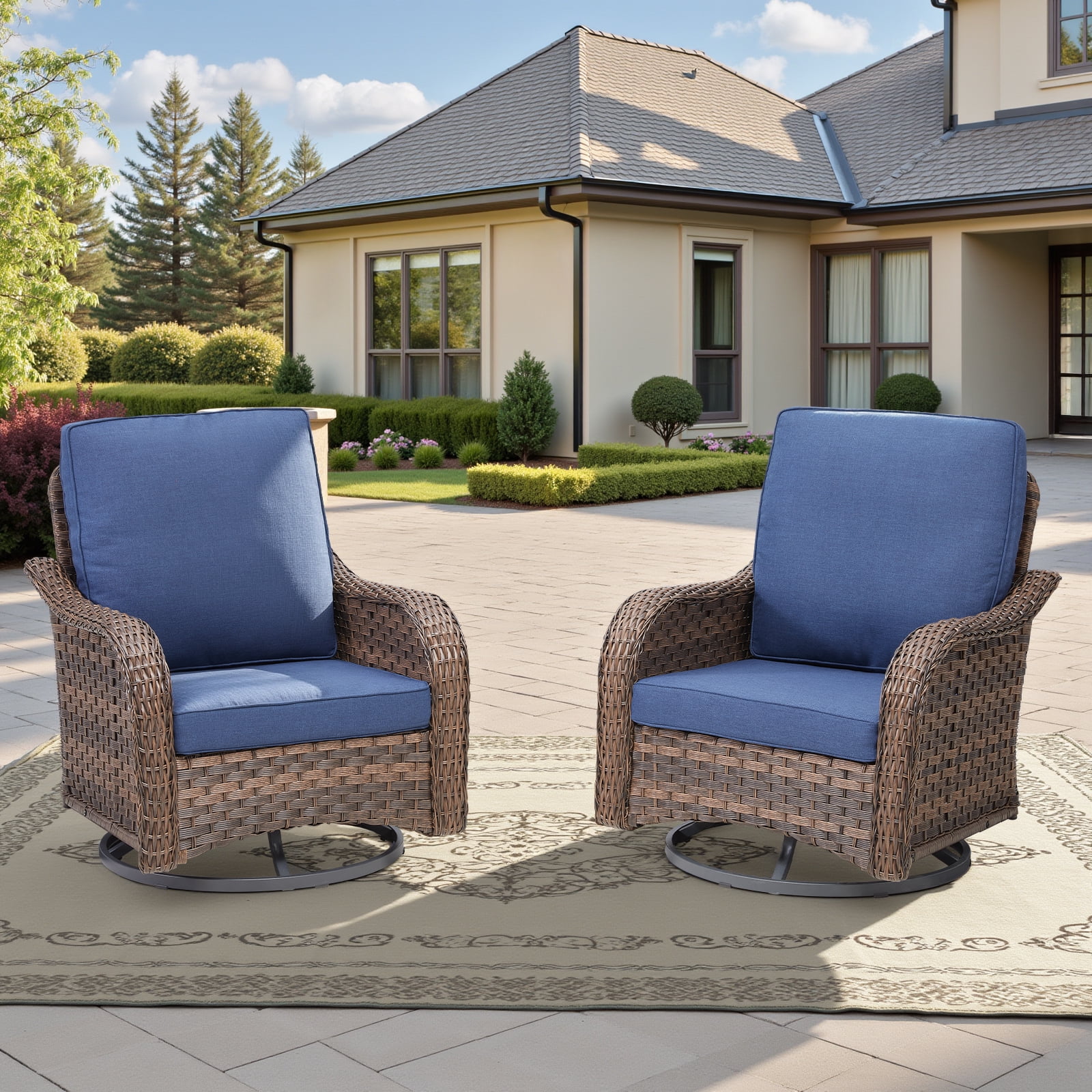 Swivel Patio Chairs Set of 2 with Thick Cushion - Wicker Outdoor Swivel ...