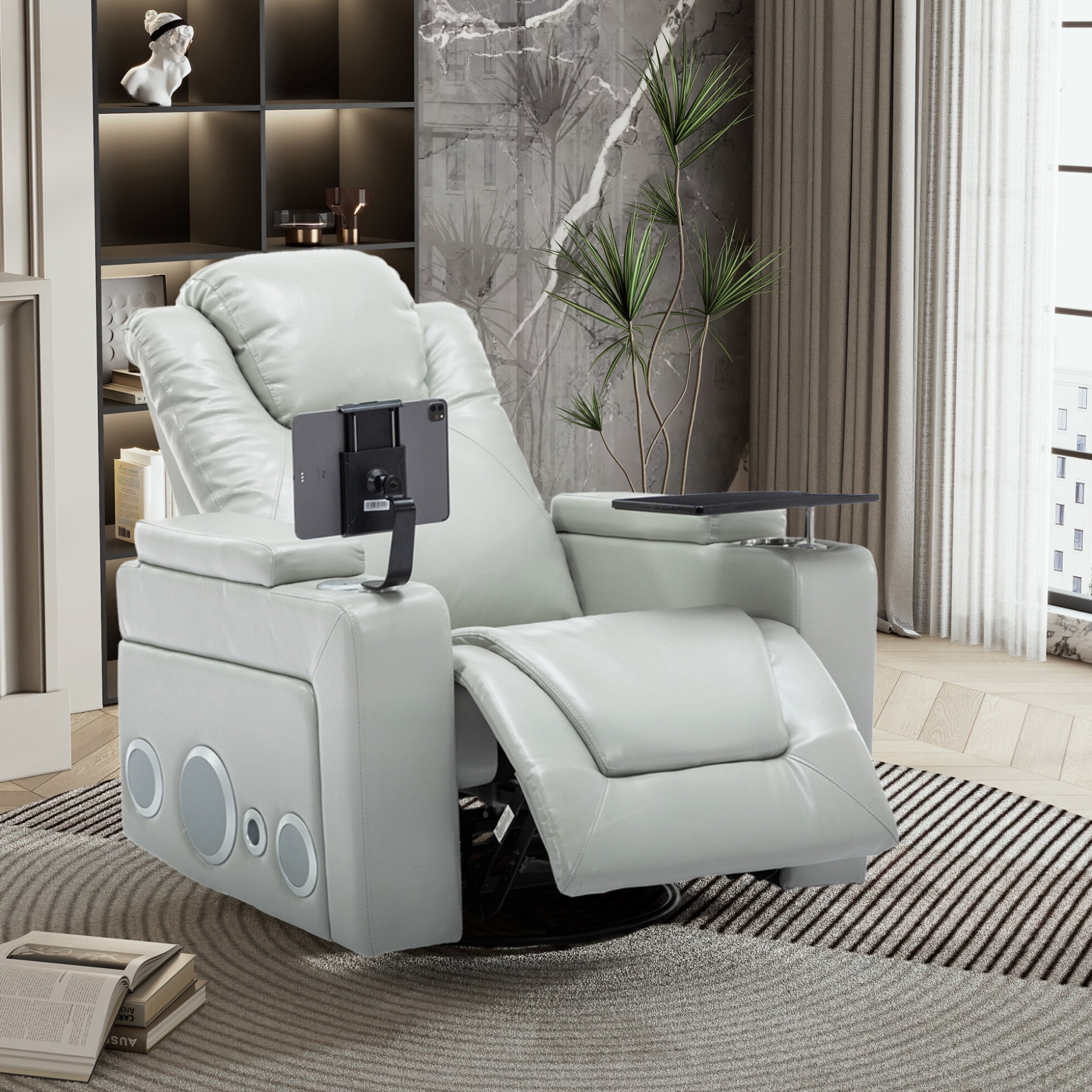 Swivel Power Motion Recliner Chair, 270 Degree PU Electric Recliner ...