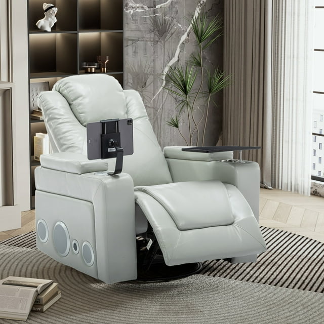 Swivel Power Motion Recliner Chair, 270 Degree PU Electric Recliner ...