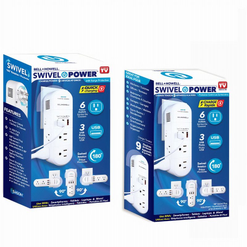 Swivel Power has 6 power outlets 3 USB ports and a 3000 watt surge pr ...