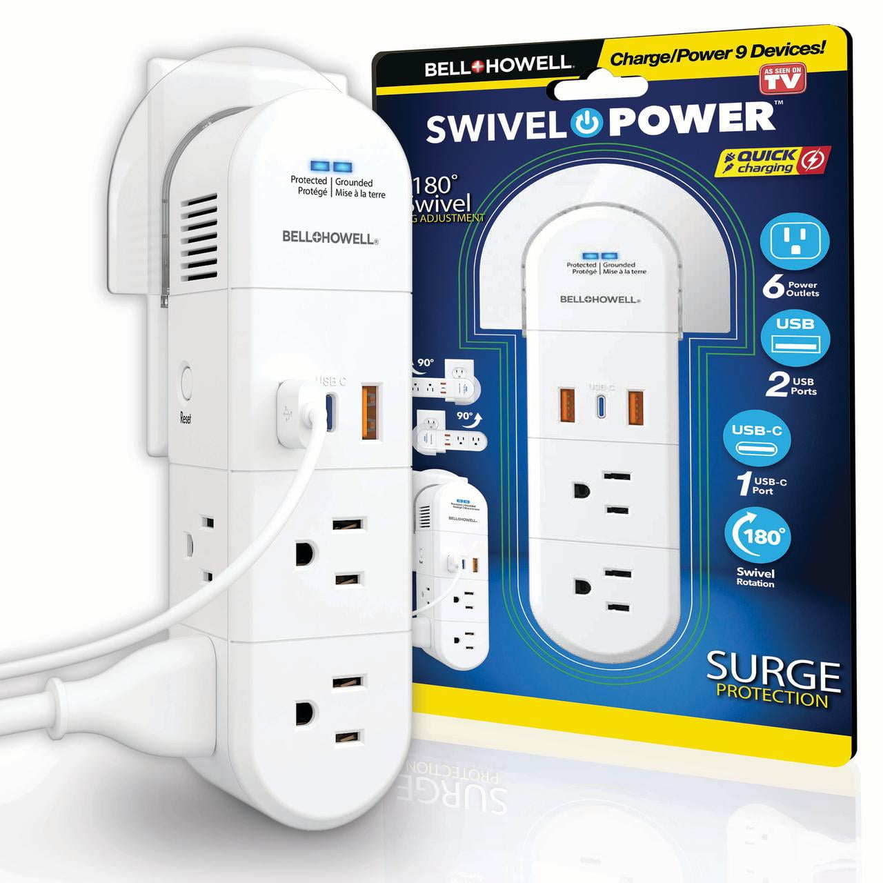 Bell + Howell Swivel Power Surge Protector Electric Charging Station ...