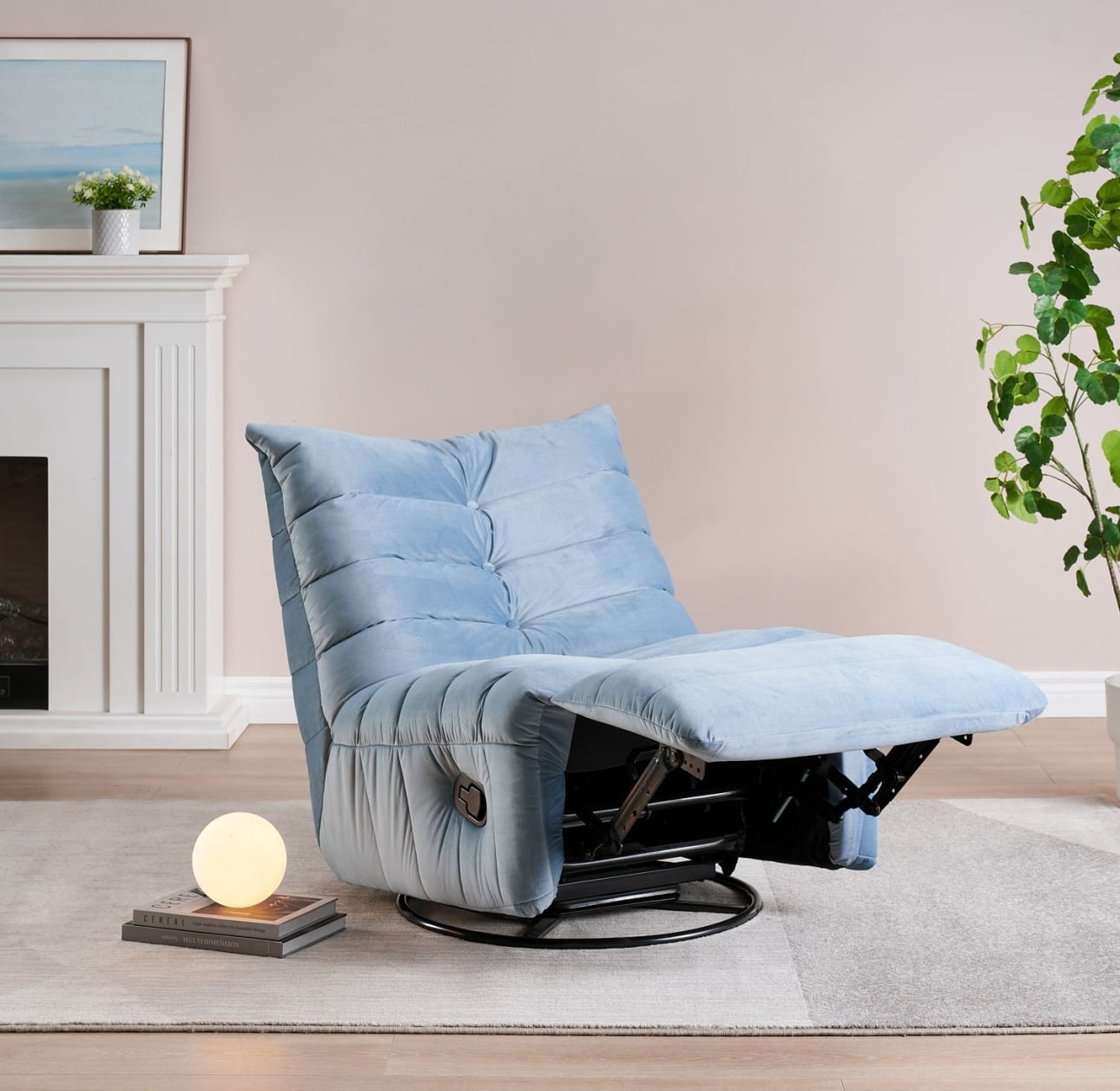 Swivel Recliner Chair 360 Swivel Leisure Living Room Chairs with Side Pocket Footrest Comfy Lounge Lazy Reading Sofa Chair Accent Chairs for Bedroom Small Space Blue Walmart