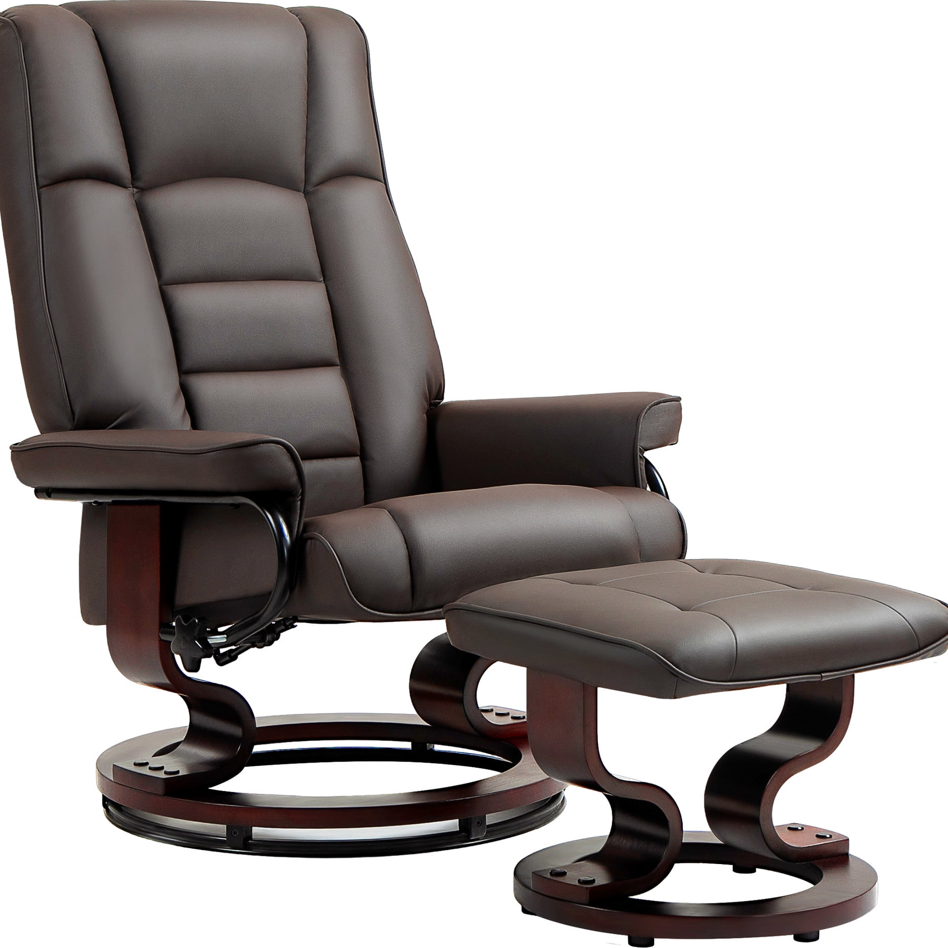 Swivel Recliner Chair With , Brown Faux Leather Chair, High Back For A ...