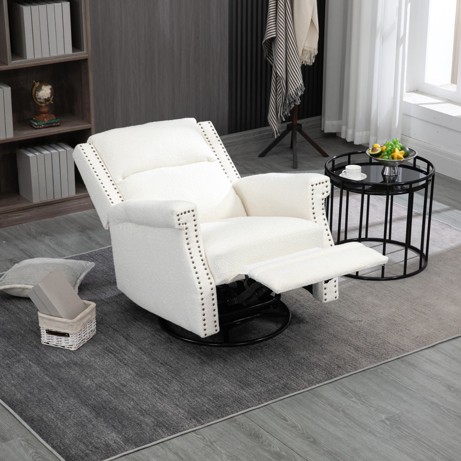 Swivel Recliner Chair, Nailhead Trims Manual Reclining Chair with ...