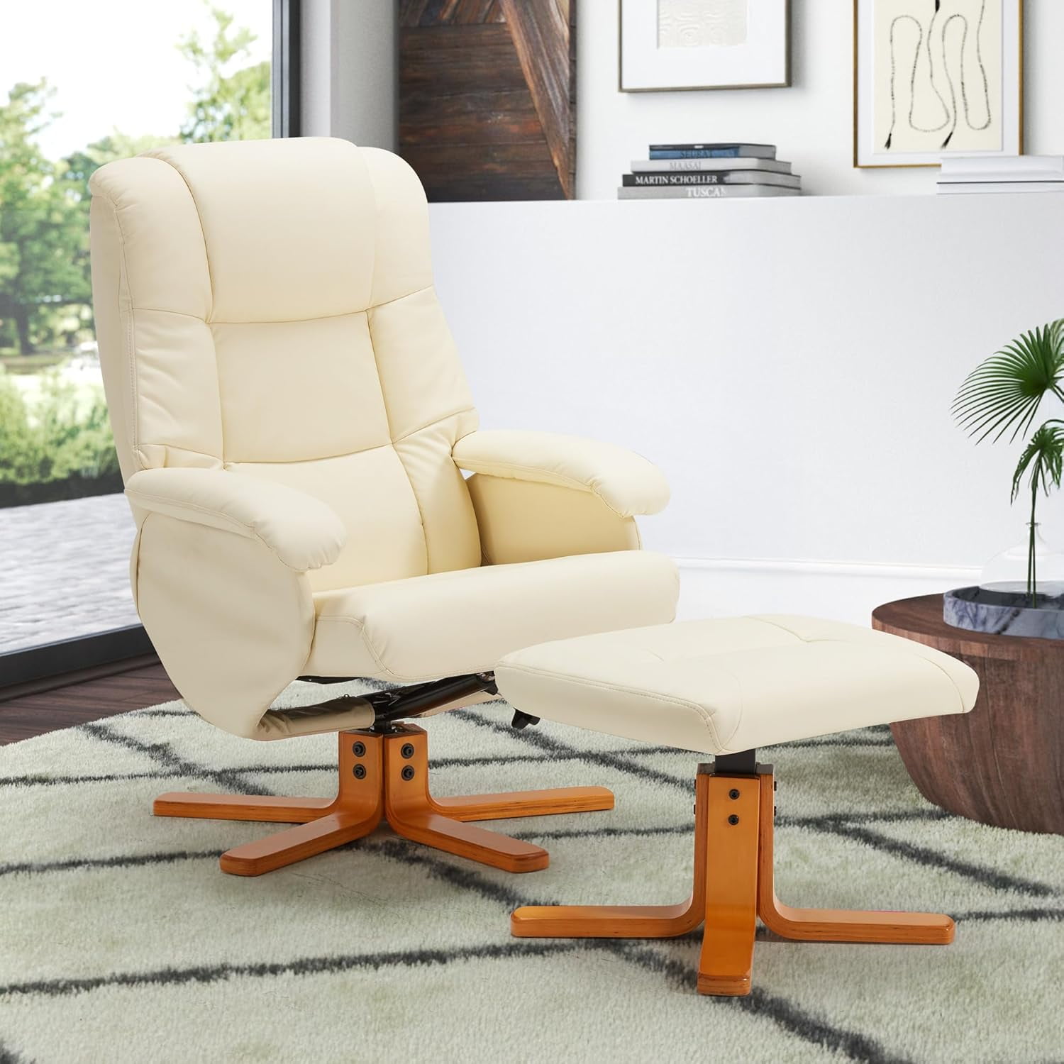Swivel Recliner Chair with Ottoman, Compact Lounge Seating for Living ...