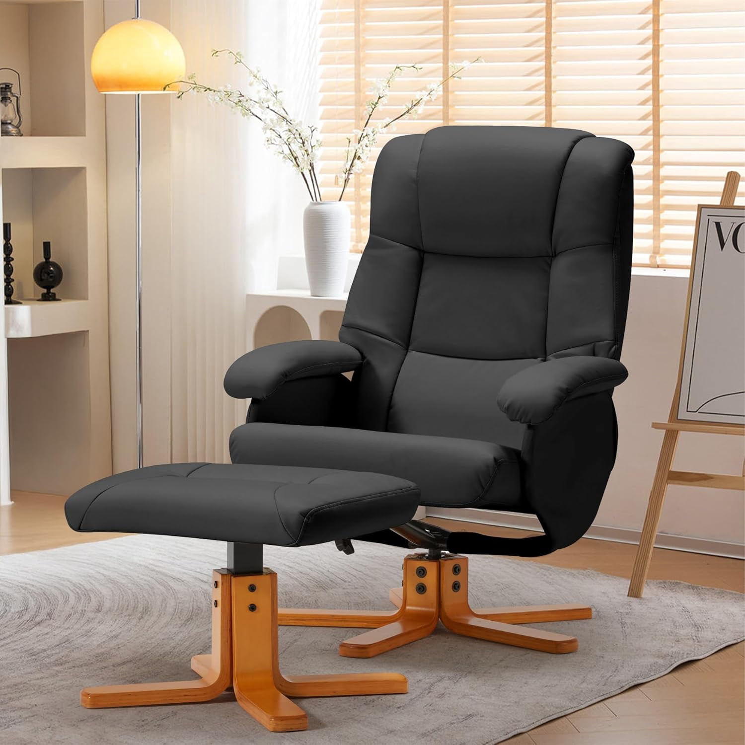 Swivel Recliner with Ottoman Chaise Lounge Chair Indoor Swivel Chairs ...