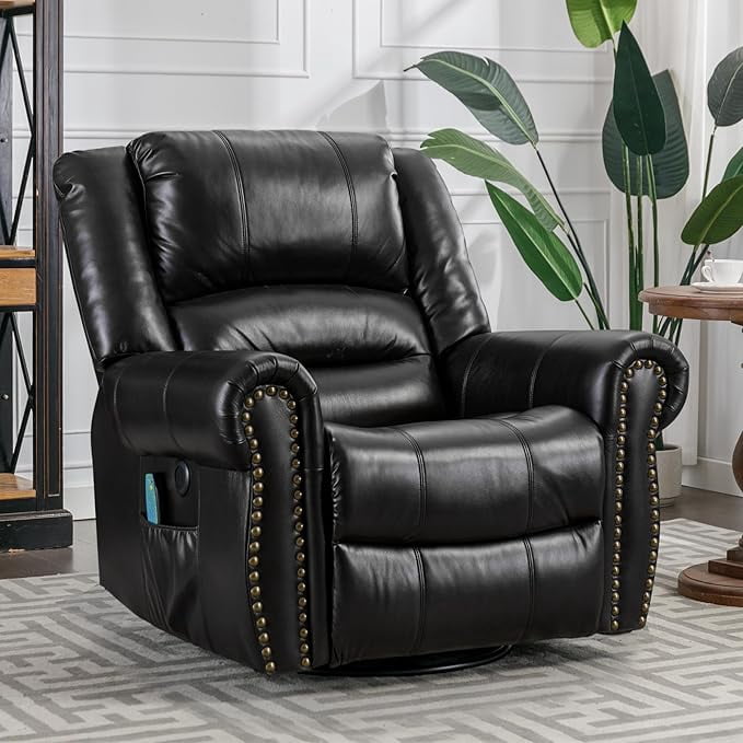 Swivel Rocker Recliner Chair with Heat and Vibration, 360° Swivel ...