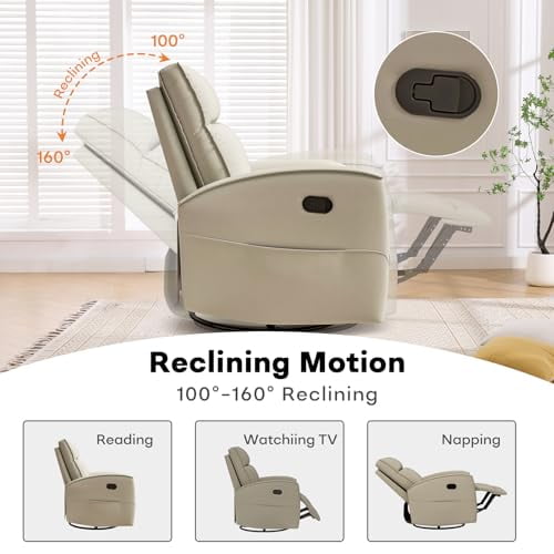 Swivel Rocker Recliner Chair, Manual Faux Leather Glider Rocking ...