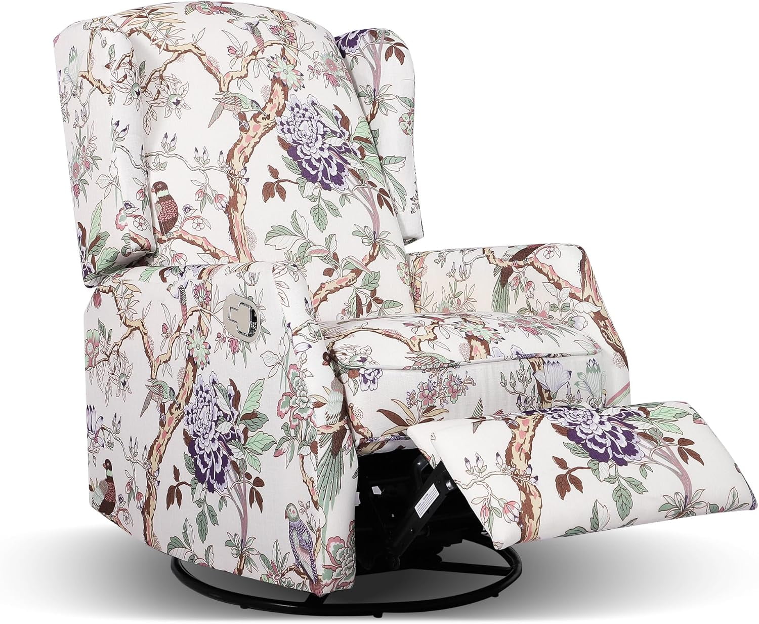 Swivel Rocker Recliner Chair with Patterned Fabric, 360° Swivel ...