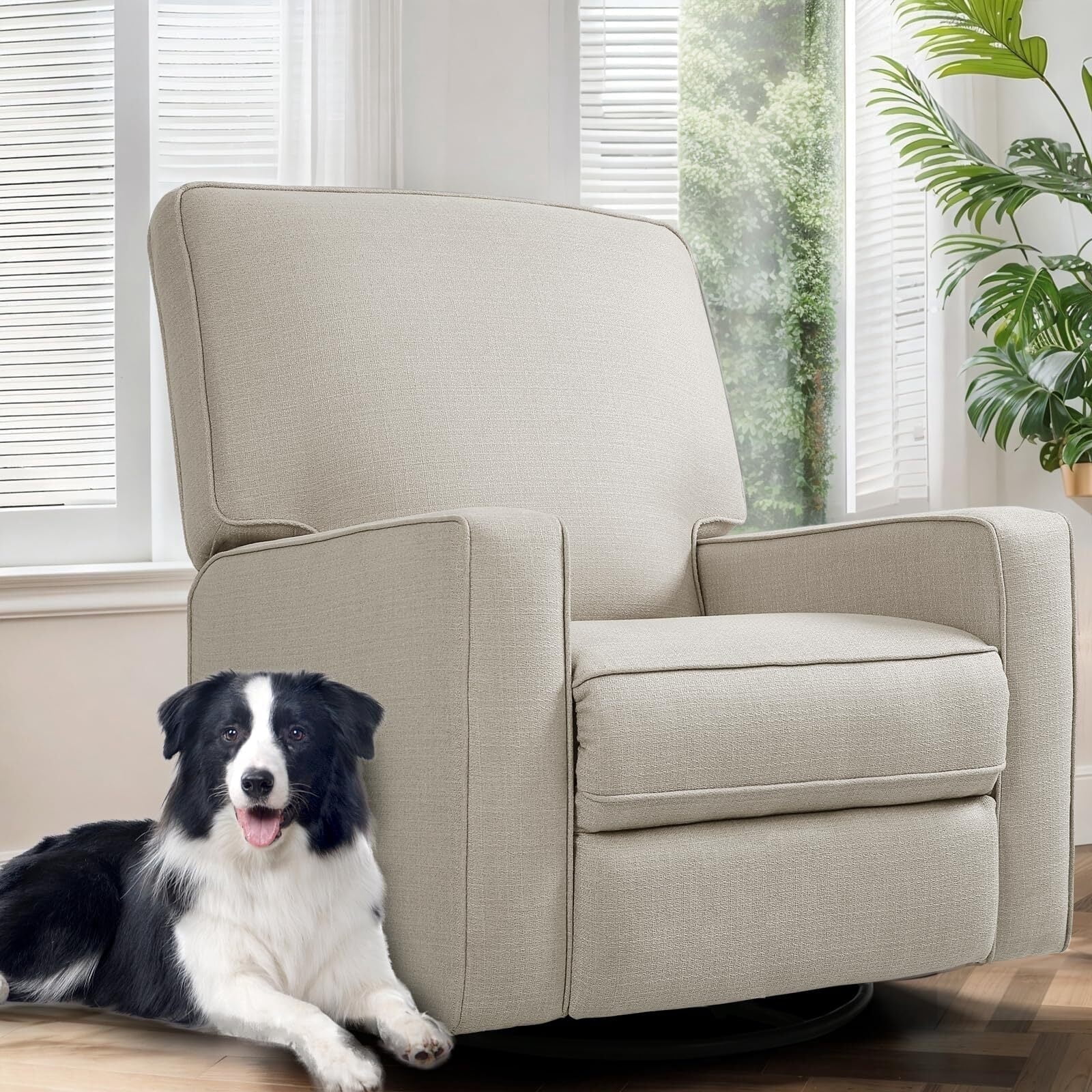 Mooncast Swivel Rocker Recliner Chair, Linen Fabric Armchair with High ...