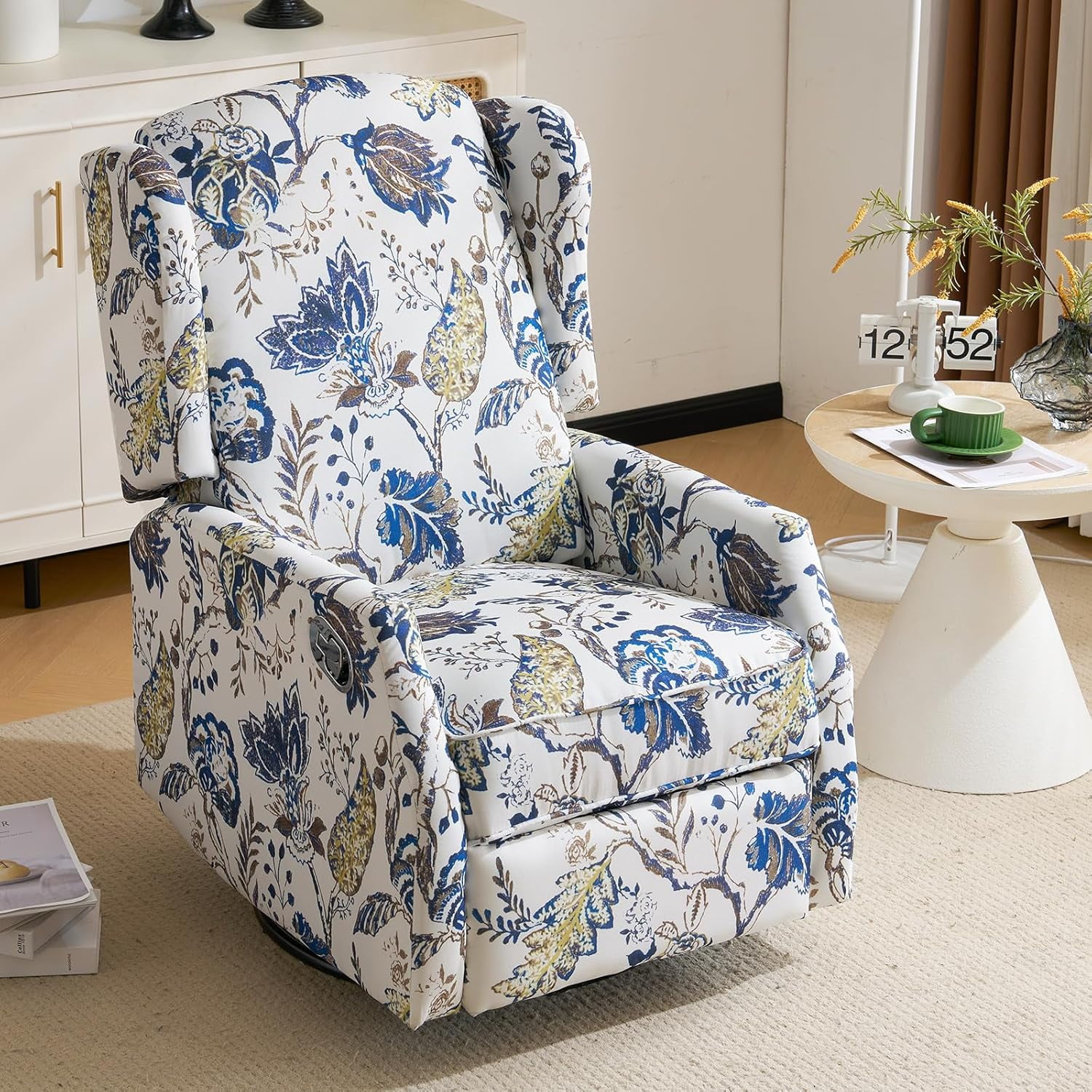 Swivel Rocker Recliner,Wingback Recliner Chair,Floral Accent Chair ...