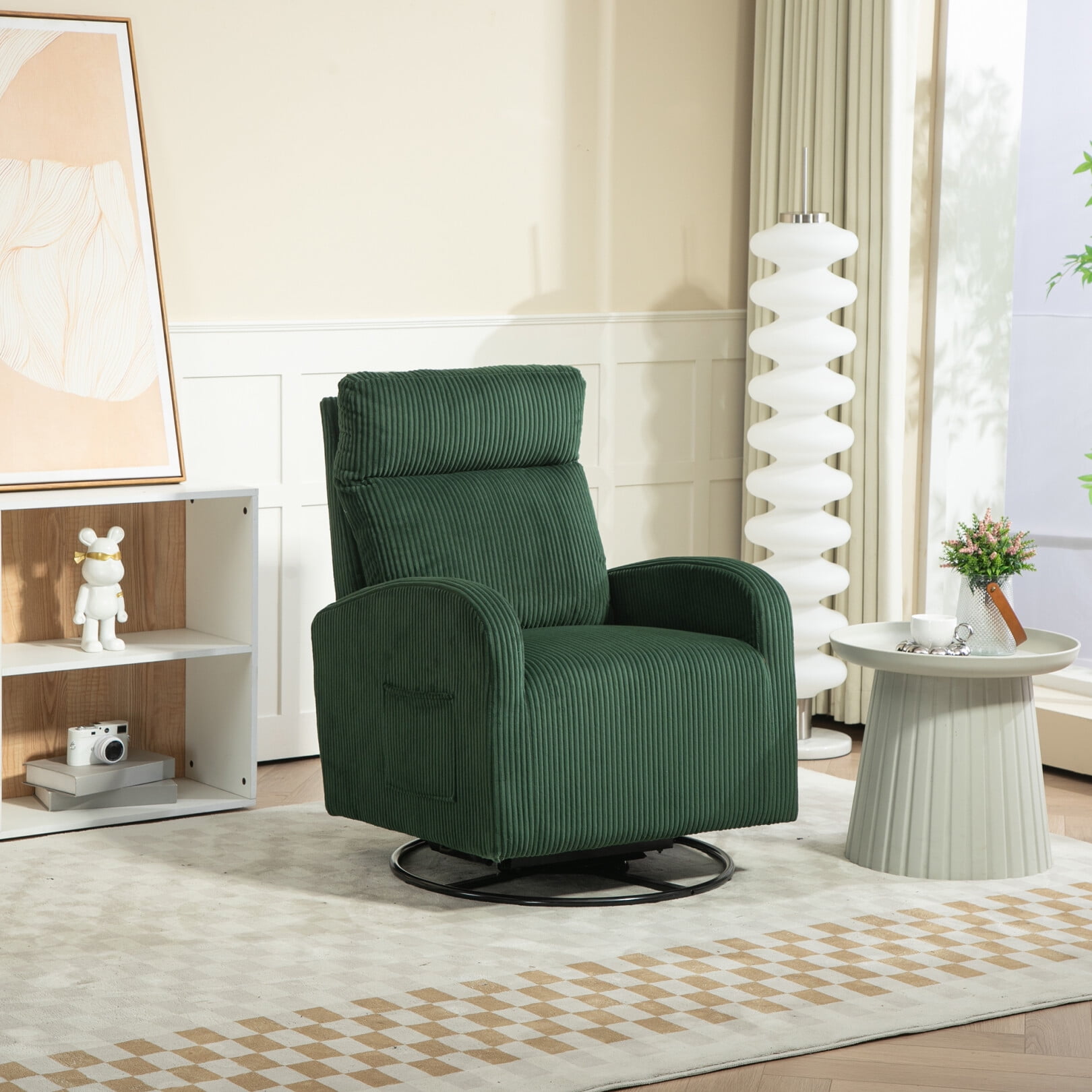 Swivel Rocking Chair Nursery, Flannel Fabric Glider Modern Accent ...