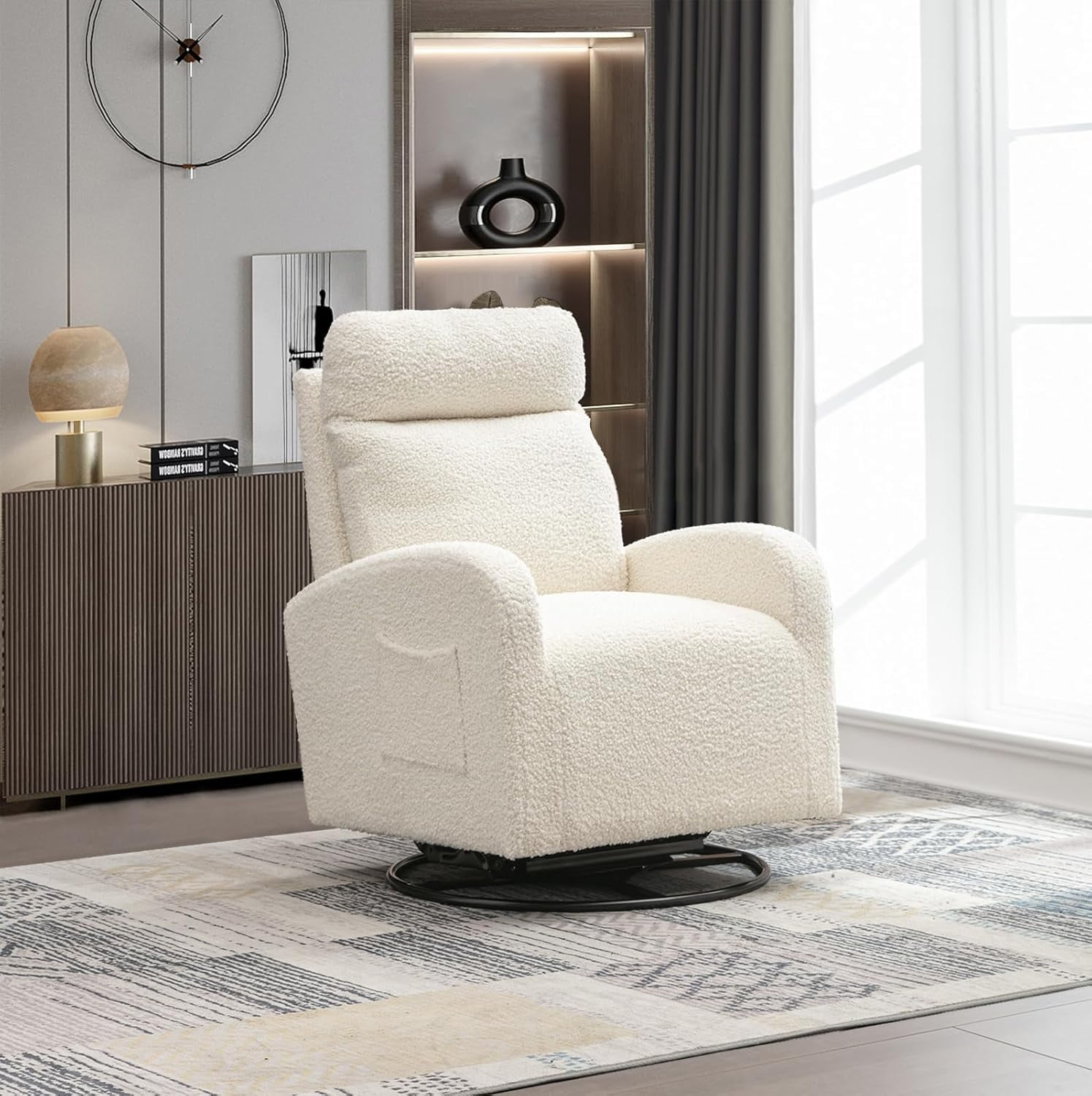 Swivel Rocking Chair Nursery, Modern Glider Chair with Side Pocket and ...