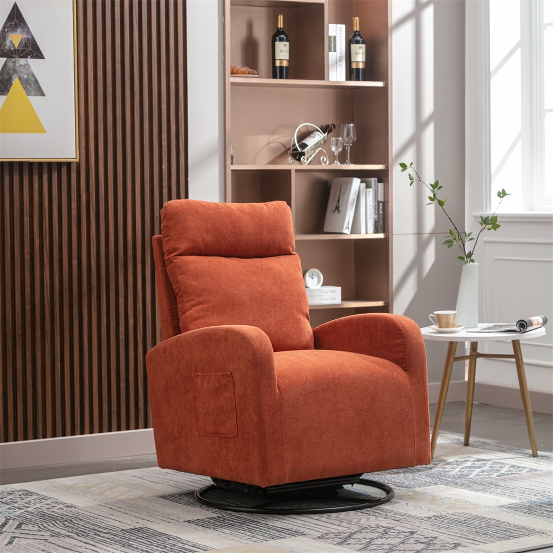 Swivel Rocking Chair, Upholstered Recliner Sofa Chair with Metal Legs ...