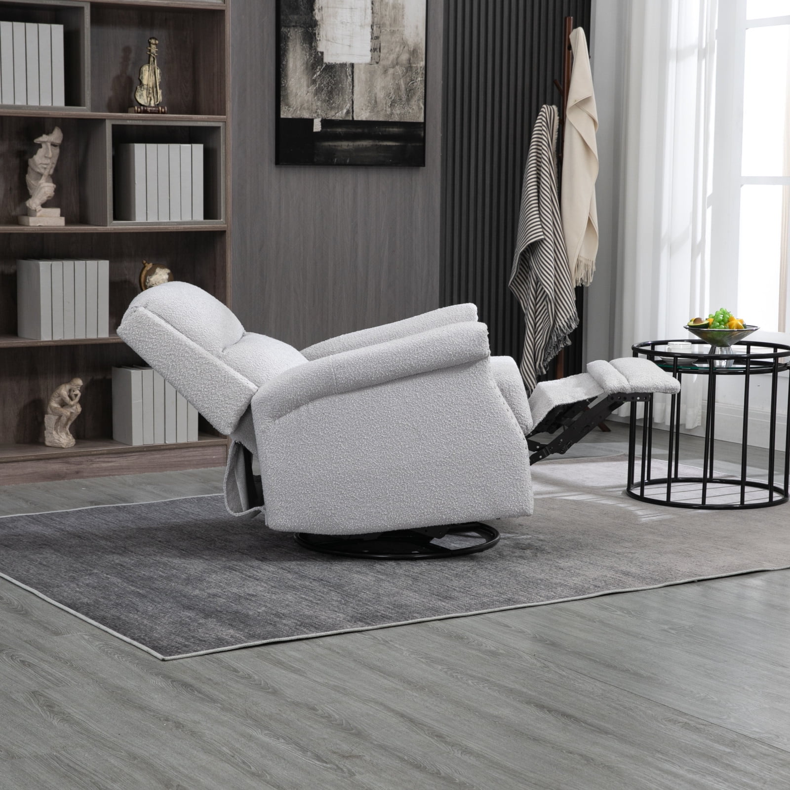 Swivel Rocking Glider Recliner Chair for Adults, Comfy Boucle Fabric ...