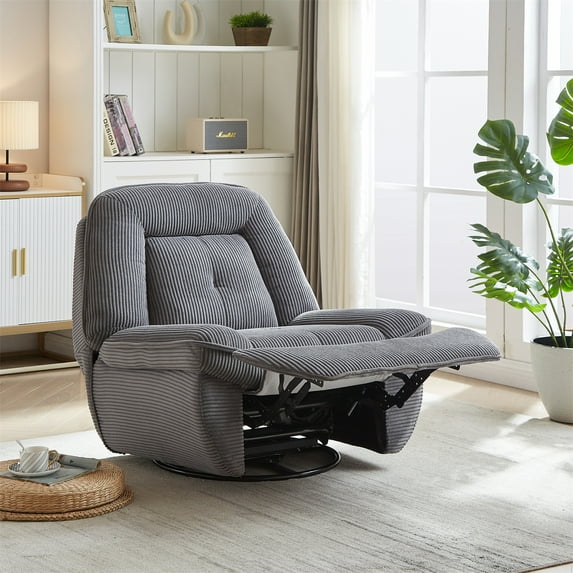 Swivel Rocking Recliner Chair, Corduroy Upholstered Manual Glider ...