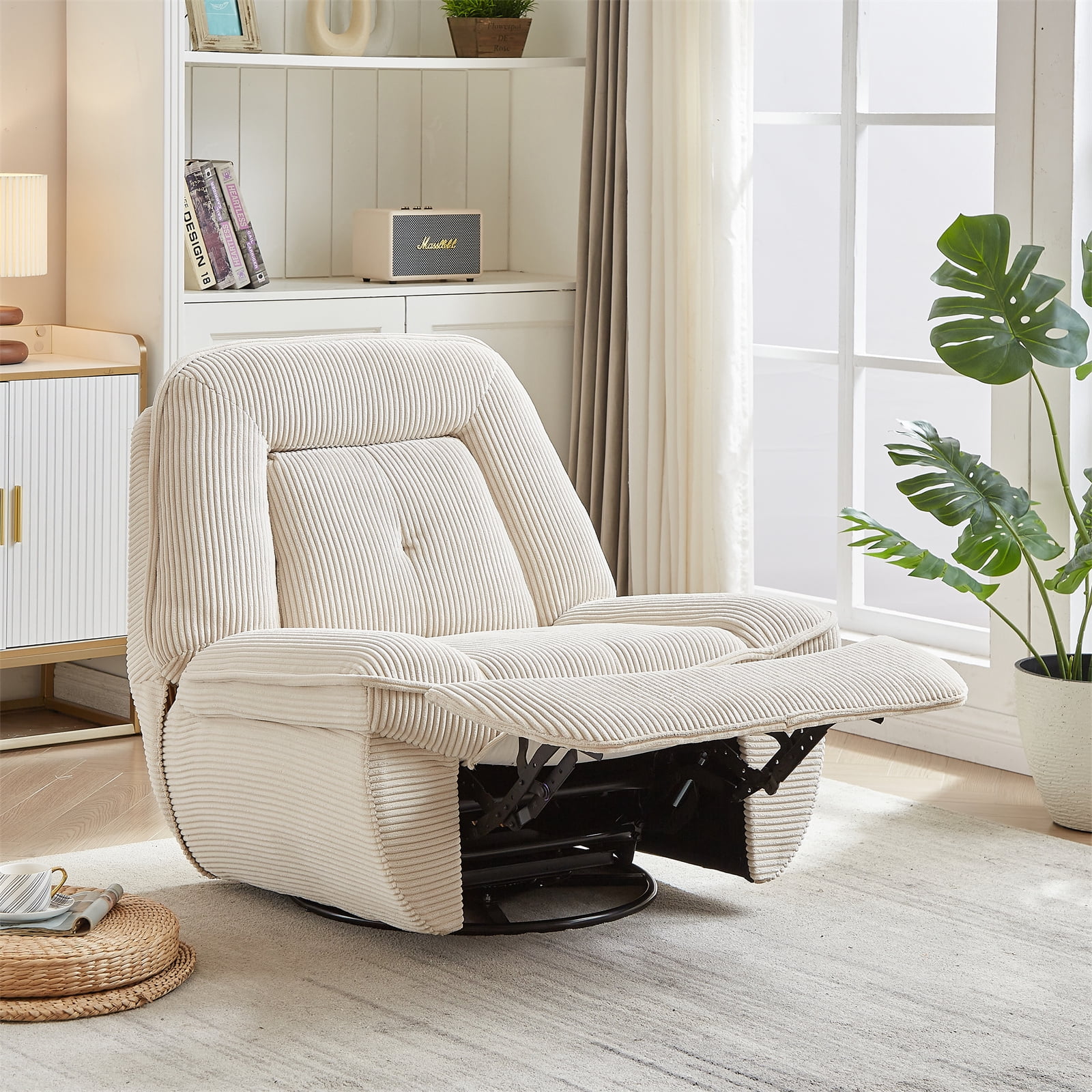 Swivel Rocking Recliner Chair, Corduroy Upholstered Manual Glider ...
