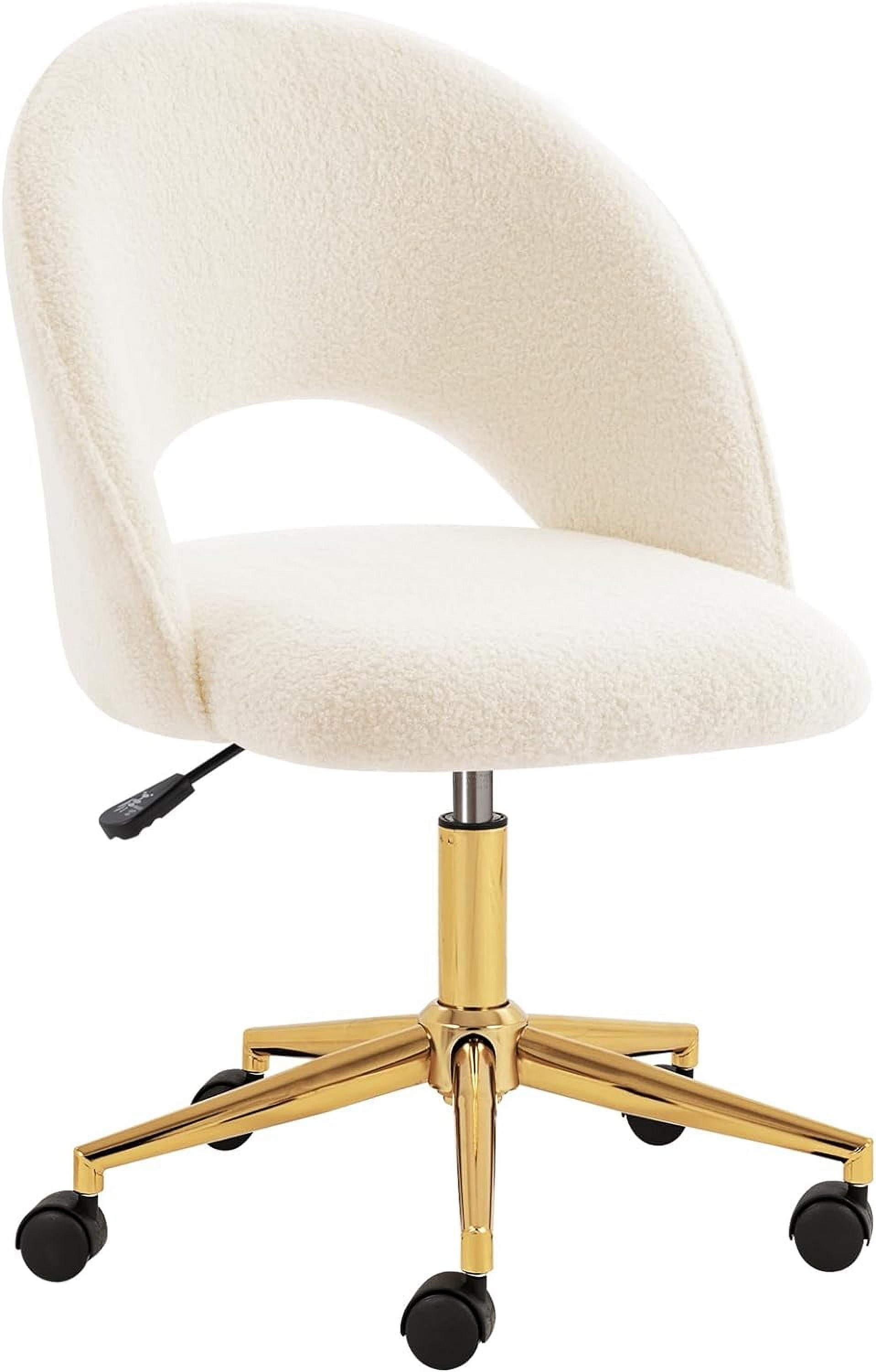 Swivel Rolling Desk Chair, Adjustable Faux Fur Vanity Chair with Gold ...