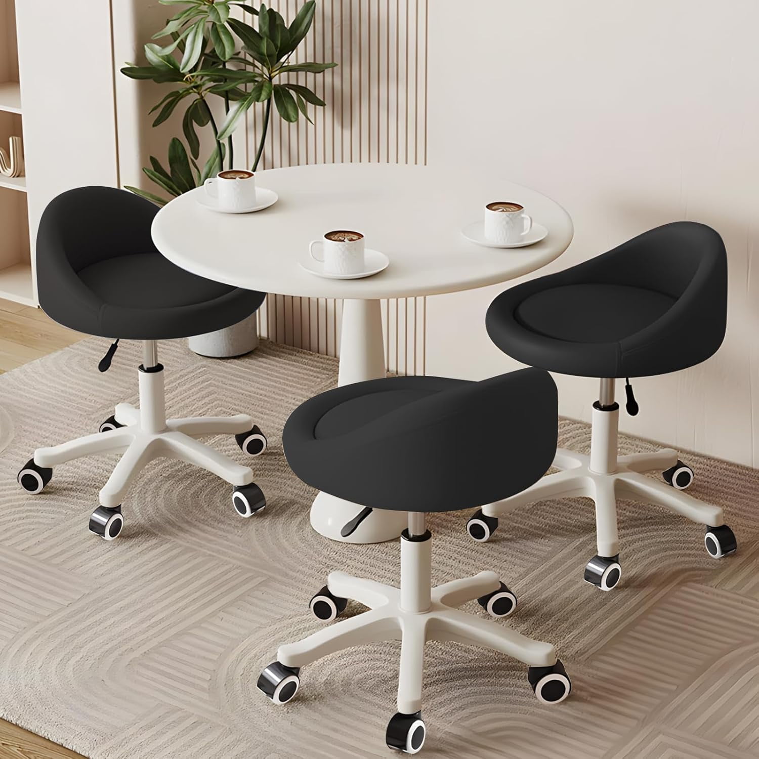Swivel Rolling Stool with Wheels, Height Adjustable PU Leather Drafting ...