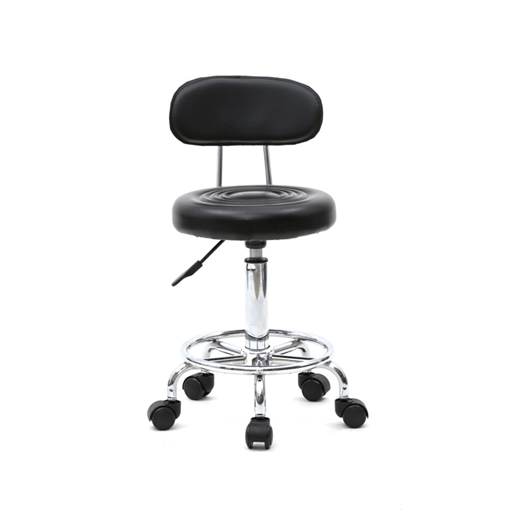 Swivel Round Shape Salon Stool with Back and Wheels, PU Leather ...