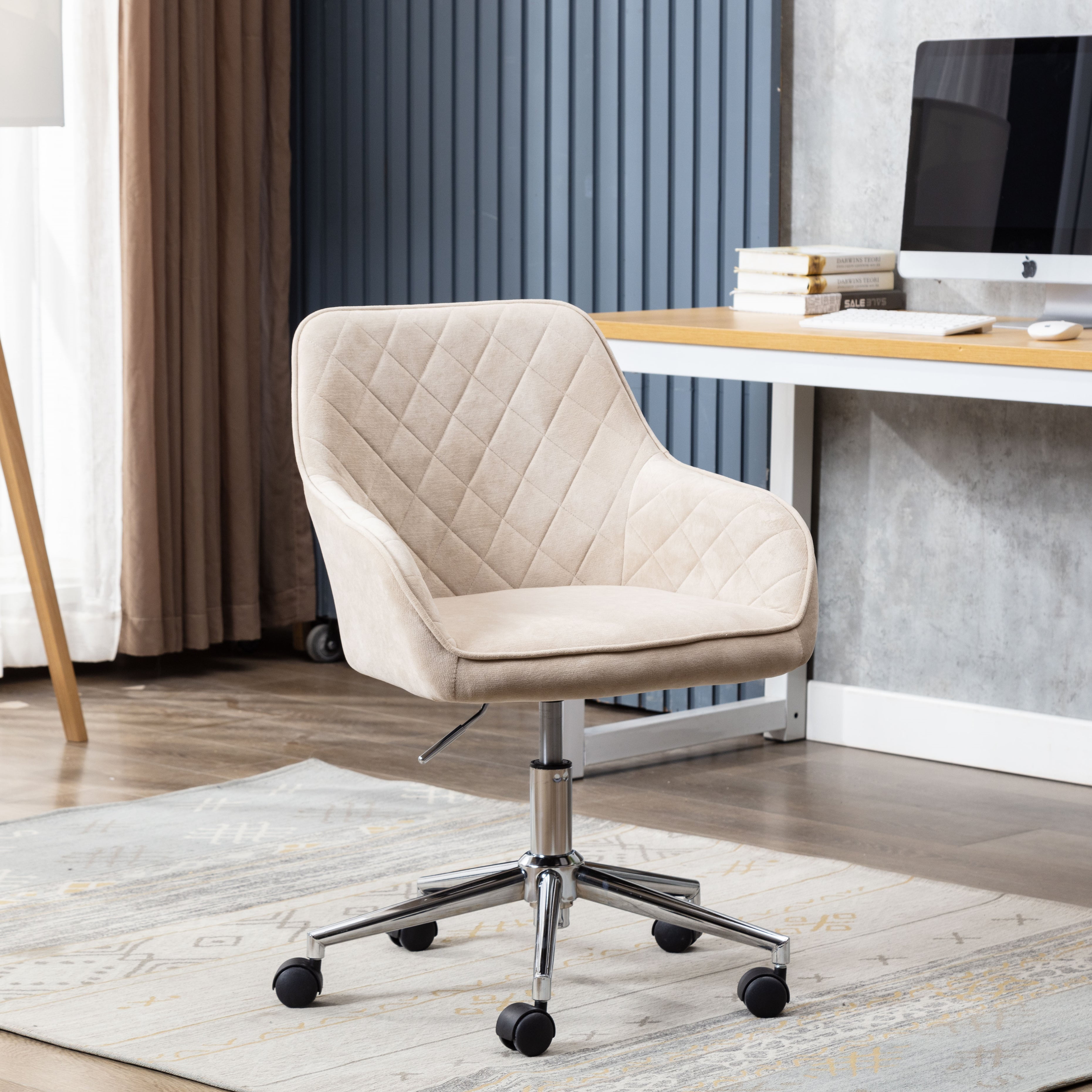 Swivel Shell Chair, Upholstered Office Chair with Tufted Back and ...