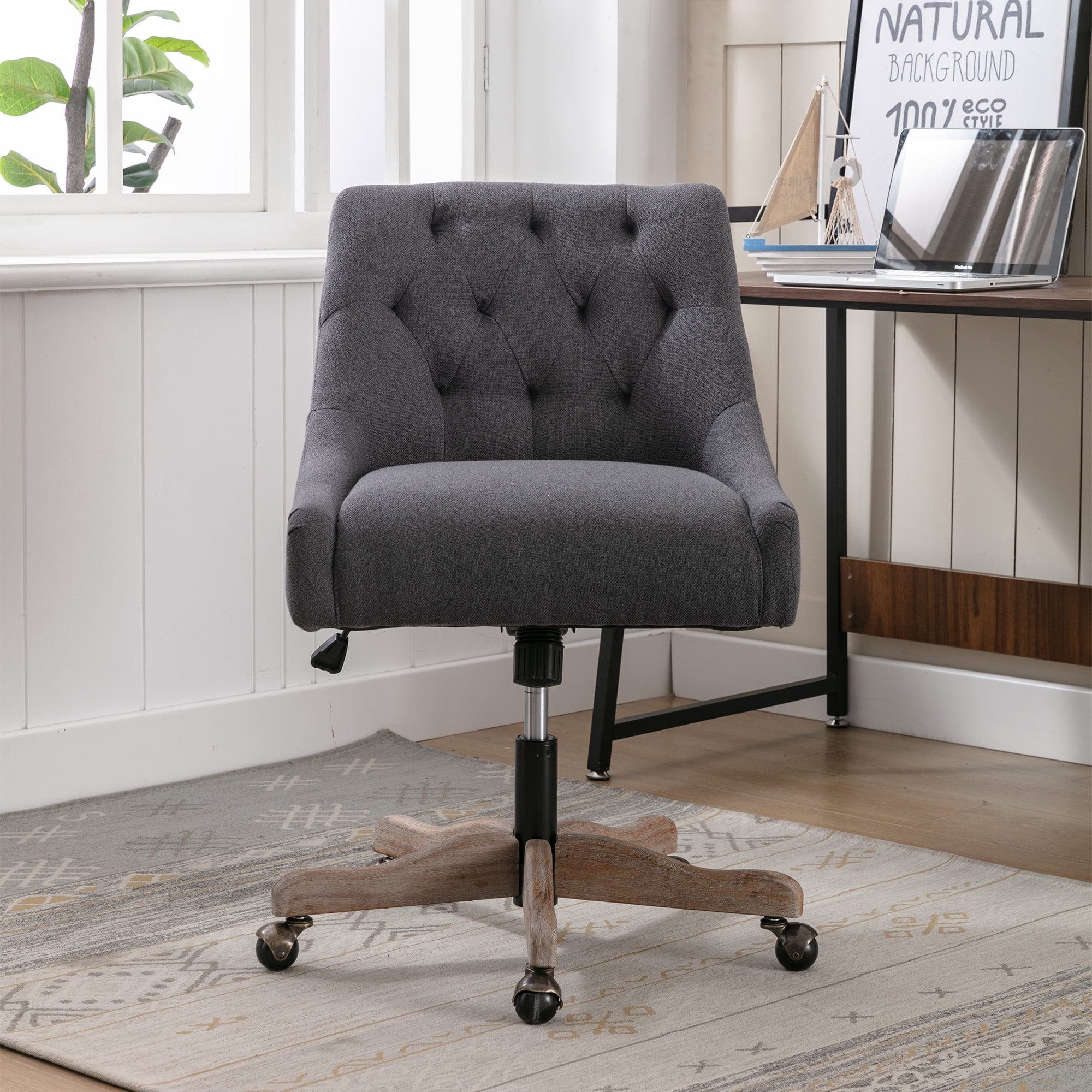 Swivel Shell Office Chair,Linen Fabric Tufted Computer Desk Chair with ...