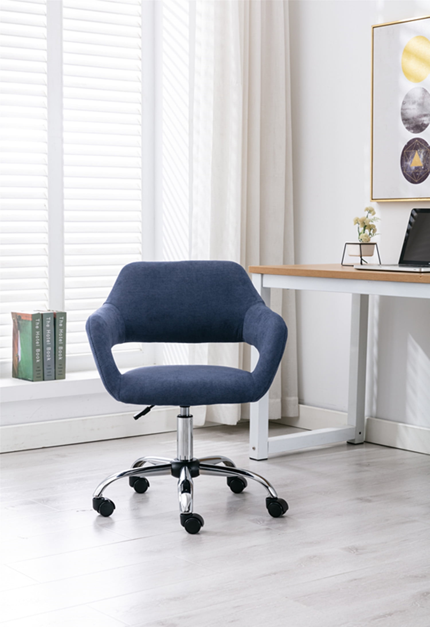 Swivel Shell Office Chair, Modern Linen Fabric Upholstered Swivel Chair ...