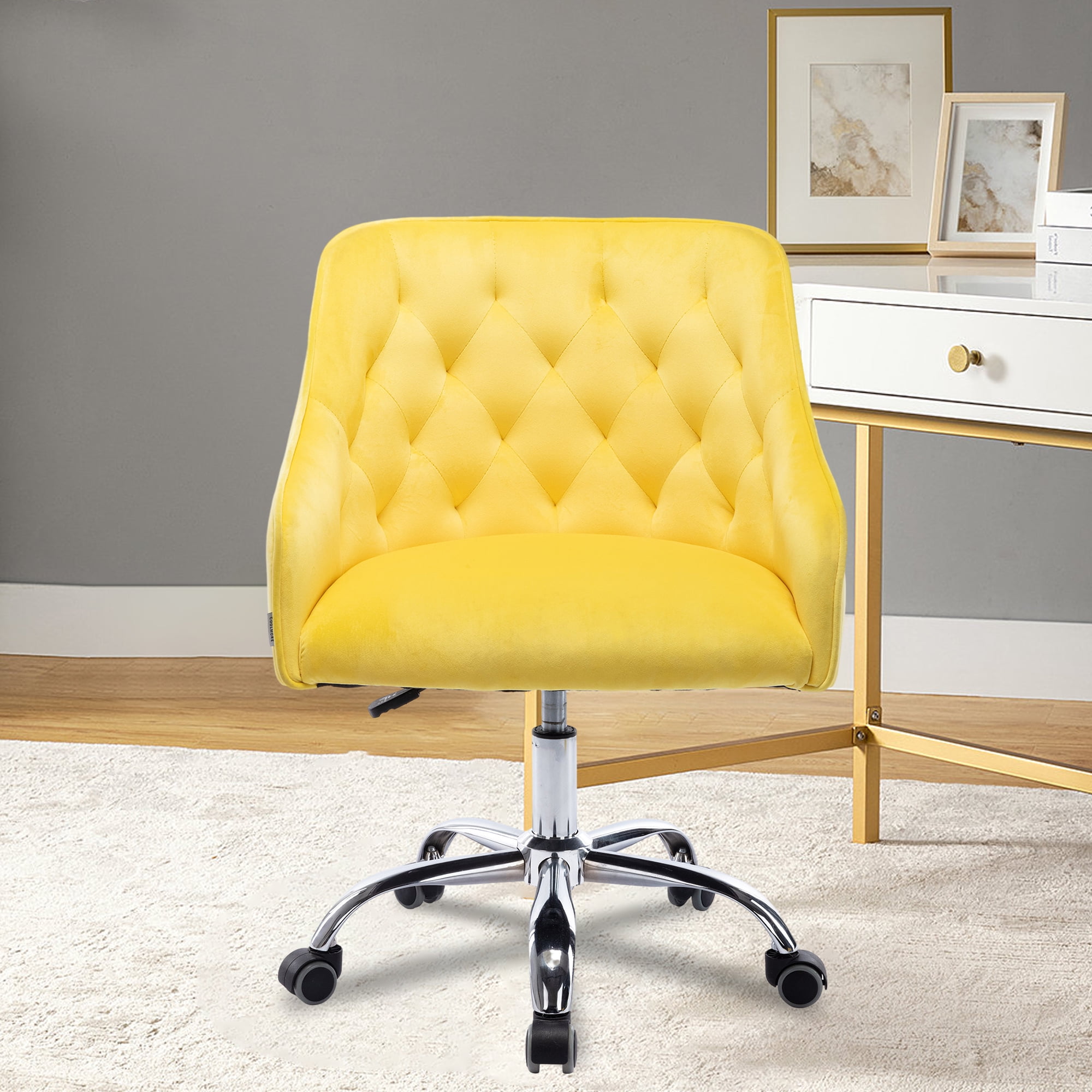 Swivel Shell Office Chair, Modern Tufted Linen Upholstered Swivel Task ...