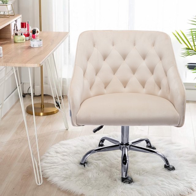 Swivel Shell Office Chair, Modern Velvet Tufted Upholstered Desk Chair ...