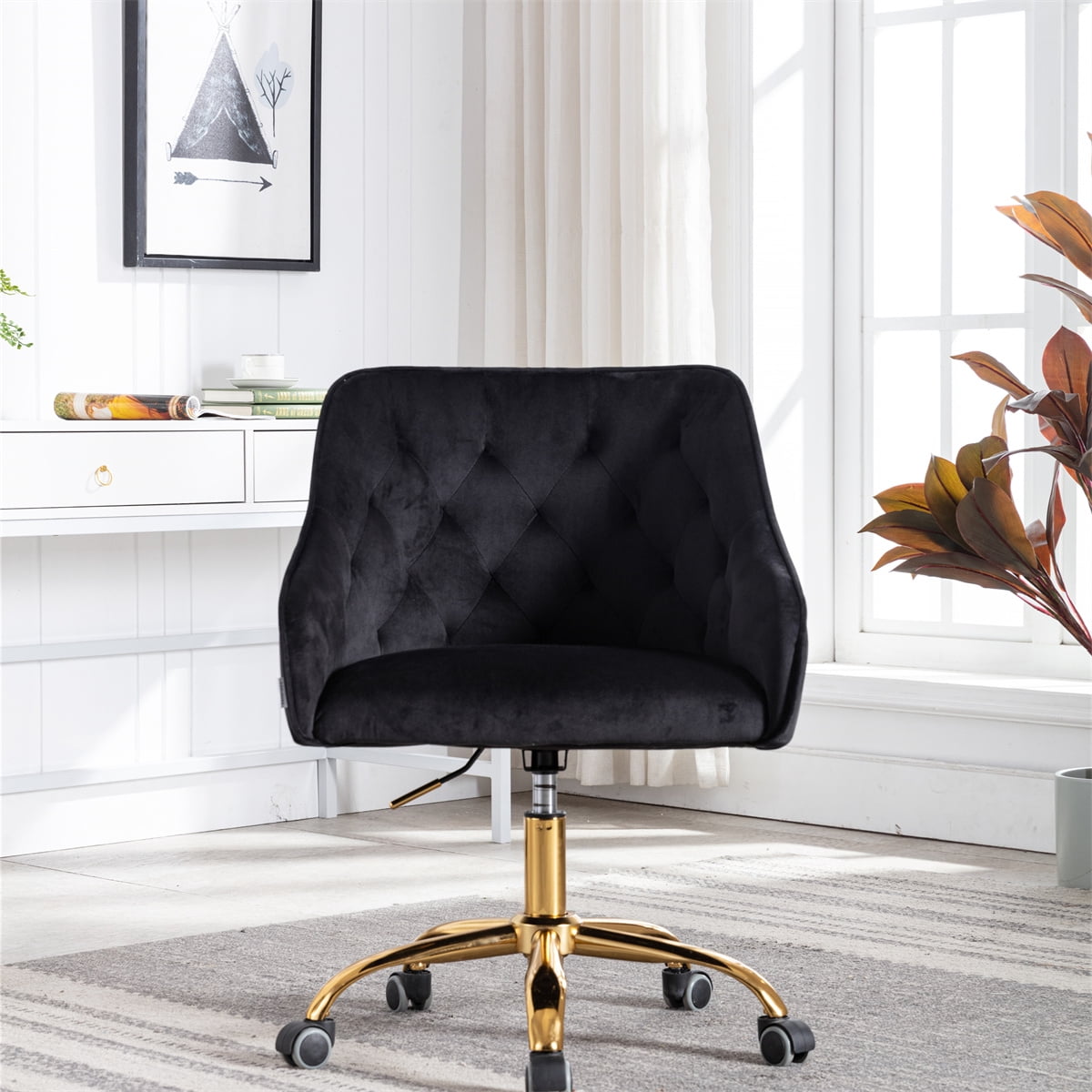 Modern Velvet Upholstered Swivel Office Chair, Adjustable Height Desk ...