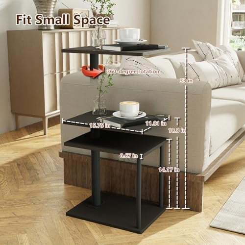 Swivel Side Table for Couch Arm, Adjustable C End Table for Recliner or ...