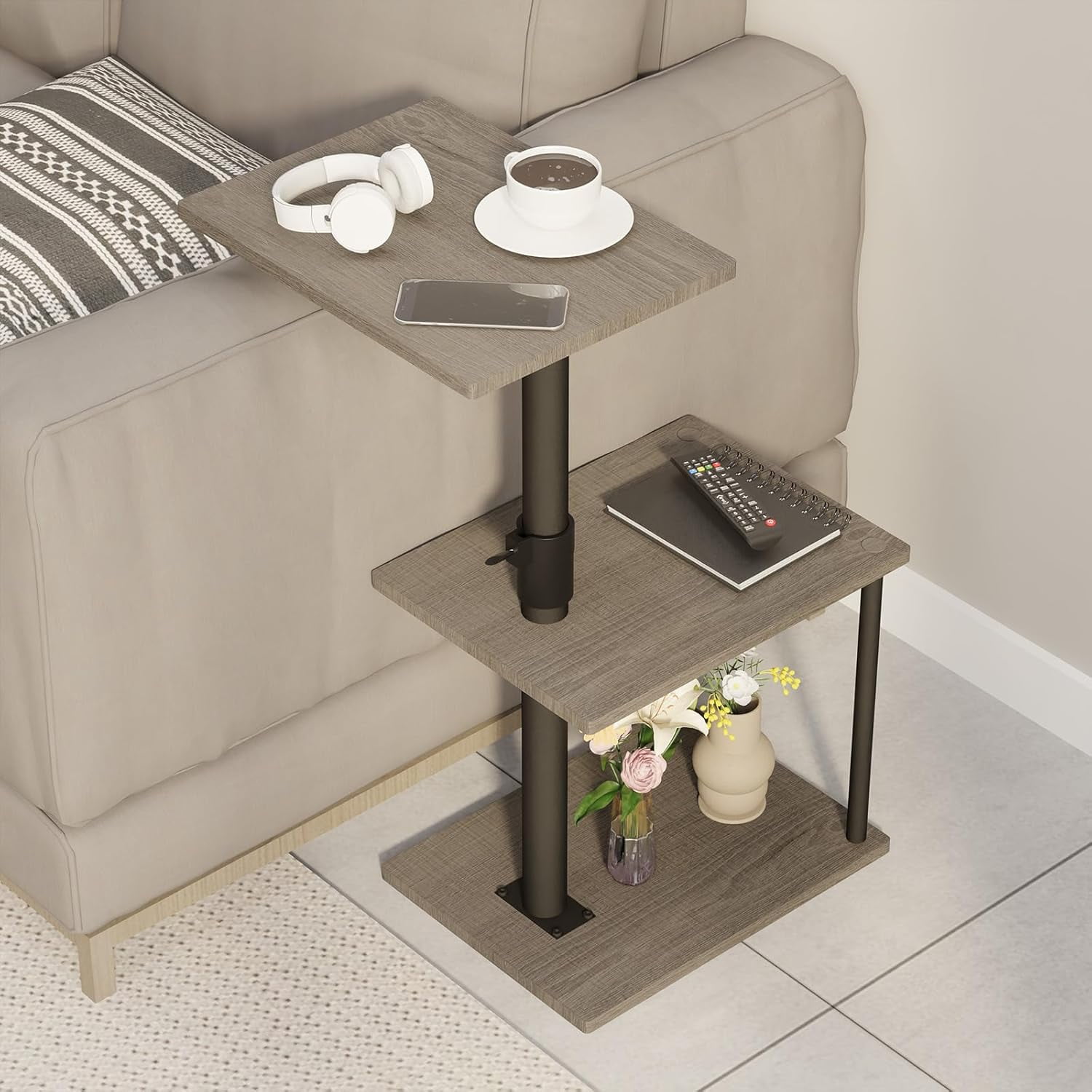 Swivel Side Table for Couch Arm, Height Adjustable C Shaped End Table ...