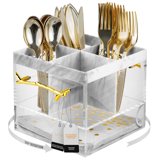 ELTOW Acrylic Swivel Silverware Caddy - Utensil Organizer - Napkin ...