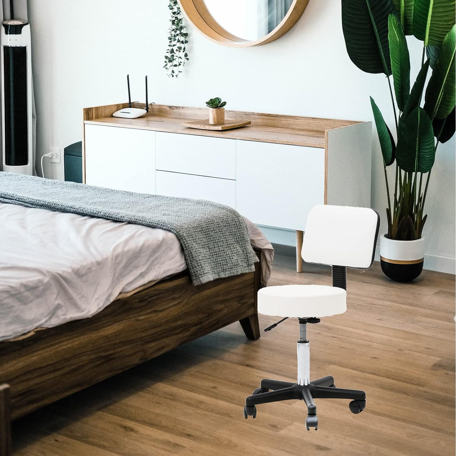 Swivel Stool with Wheels, Upholstered Counter Height Stool Height ...