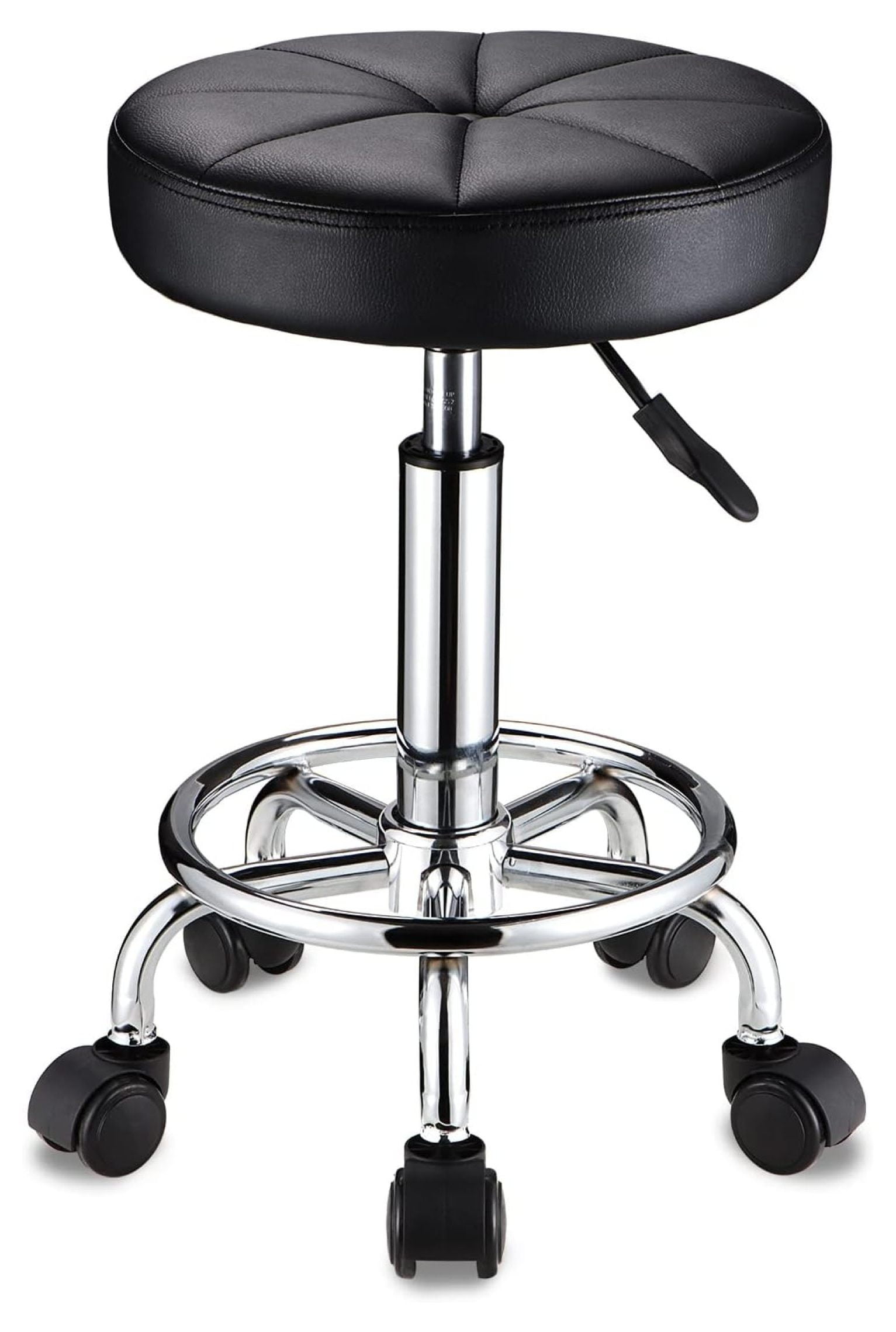 Swivel Stool with Wheels Round Rolling Stools PU Leather Height ...