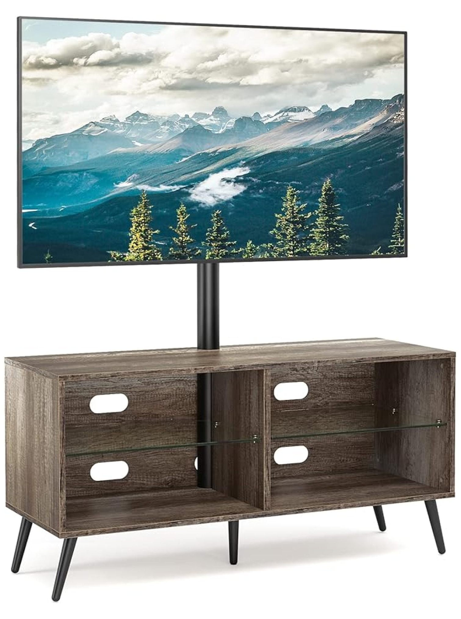 Swivel TV Stand with Mount - 32-70 Inch Rustic Oak Entertainment Center ...